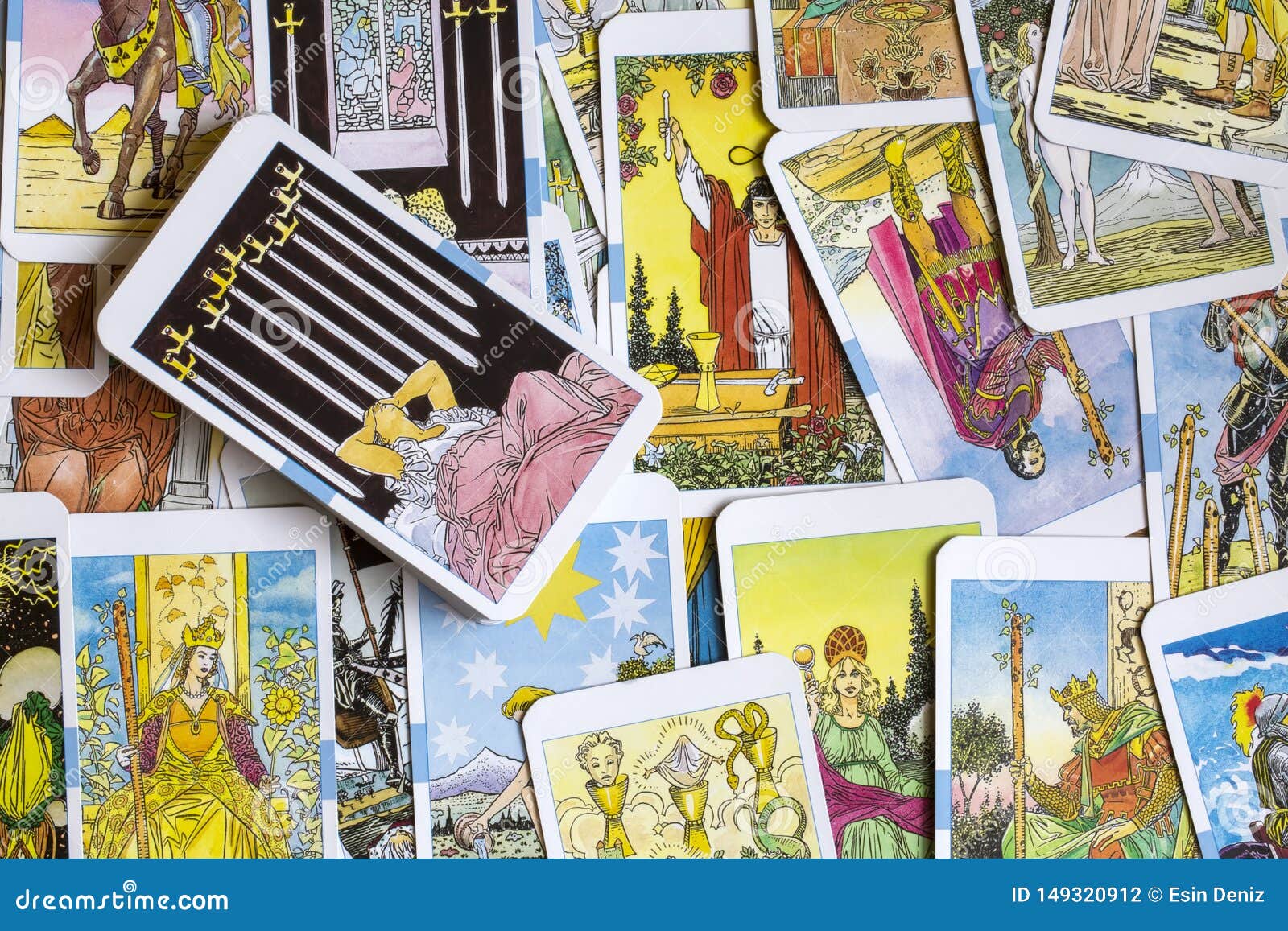 Assorted Tarot Cards Scattered on a Table, Seamless Pattern Editorial ...