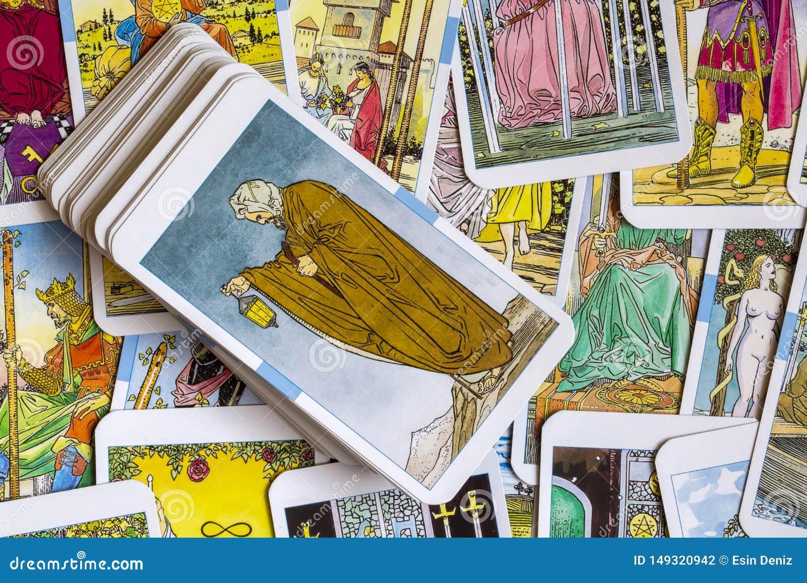 Assorted Tarot Cards Scattered on a Table, Seamless Pattern Editorial ...