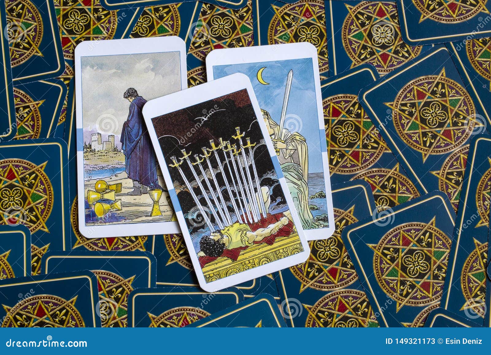 Assorted Tarot Cards Scattered on a Table, Seamless Pattern Editorial ...