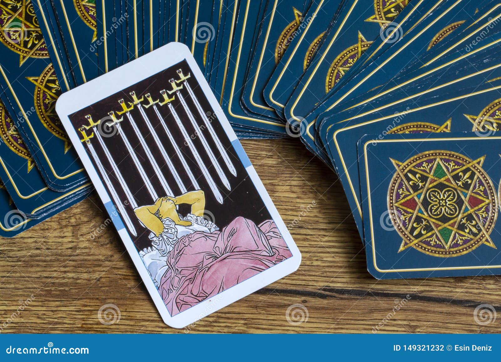 Assorted Tarot Cards Scattered on a Table, Seamless Pattern Editorial ...