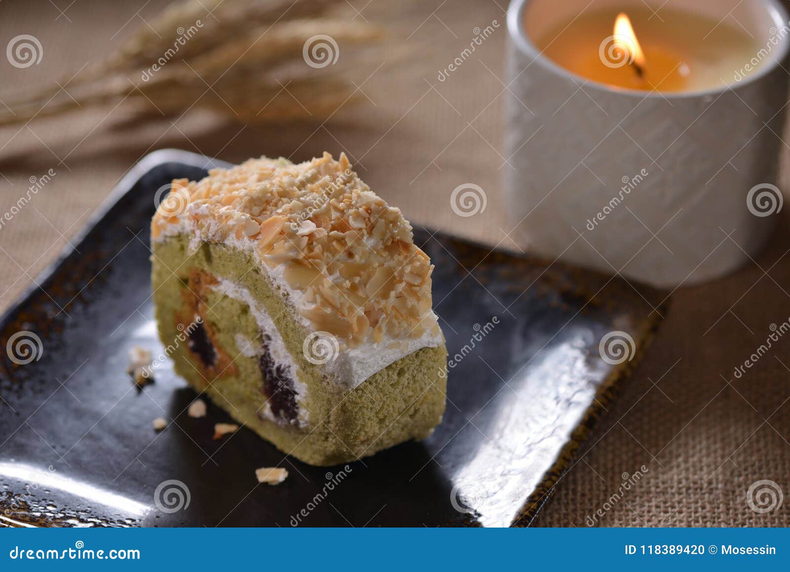 Assorted Nuts Green Tea Sponge Cake Stock Photo - Image of roll ...