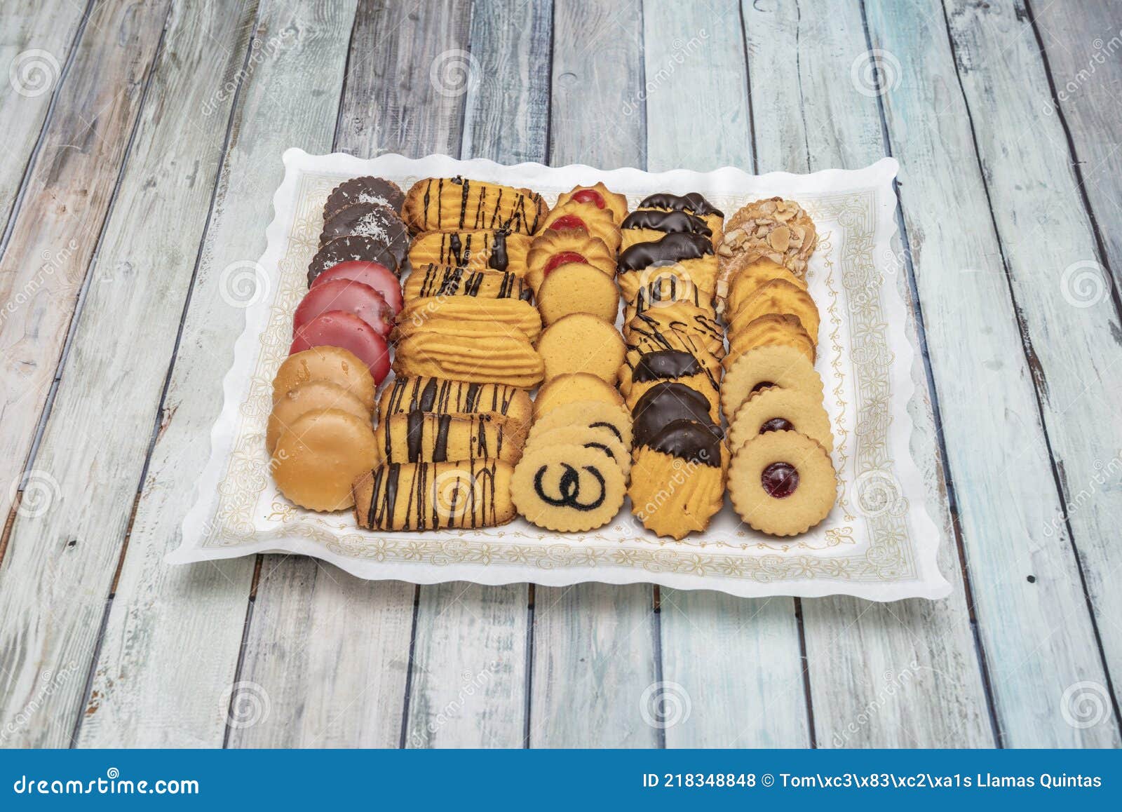 Assorted tea biscuit tray stock photo. Image of biscuit - 218348848
