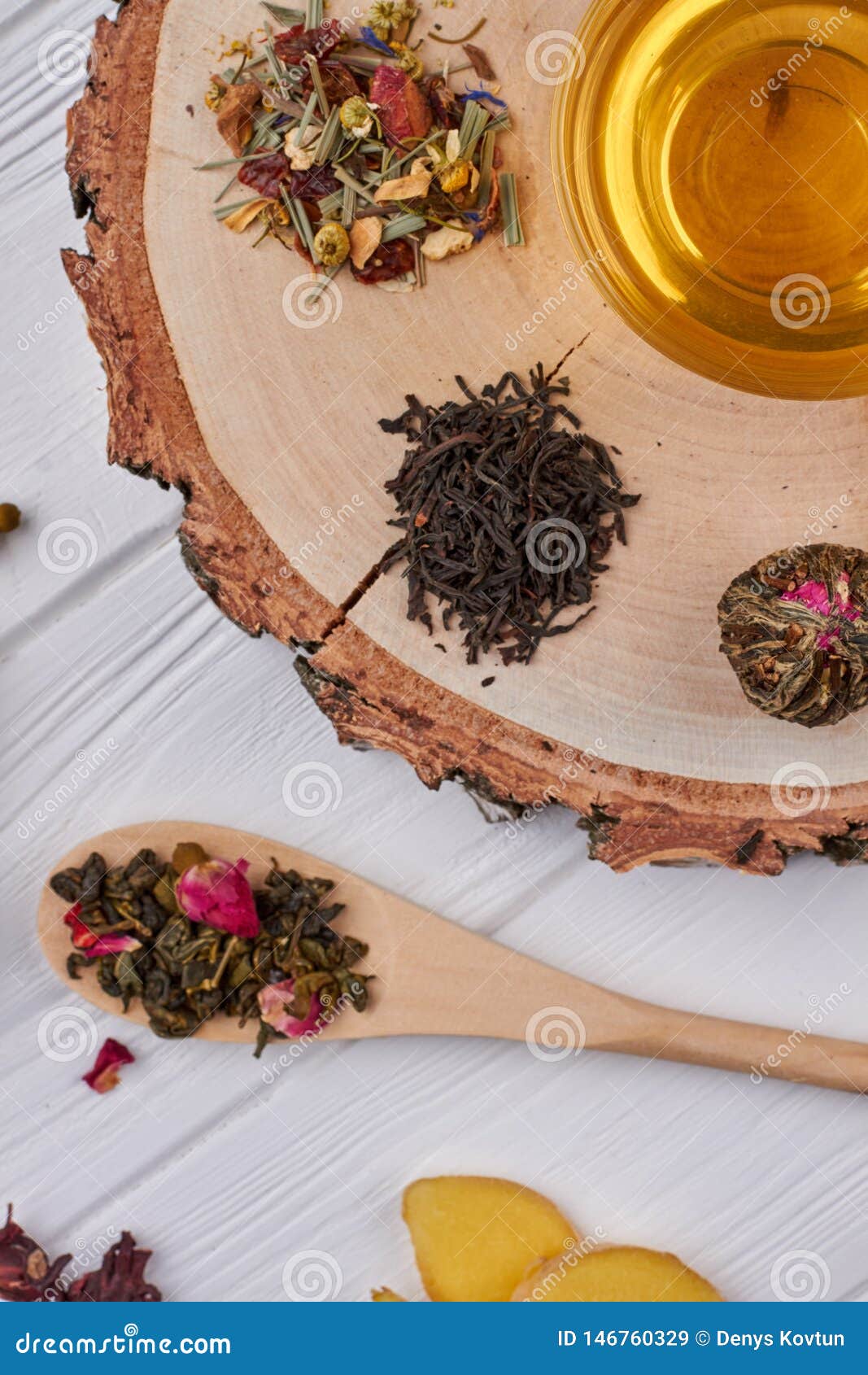 Assorted Tea Leaves and Hot Beverage in Cup. Stock Image - Image of ...