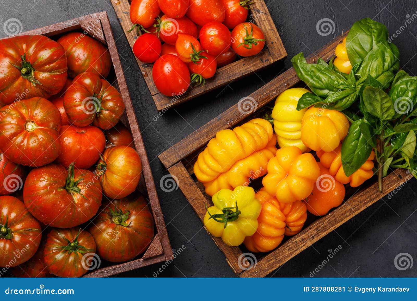 Assorted Tomatoes in Rustic Crate Stock Image - Image of harvest ...