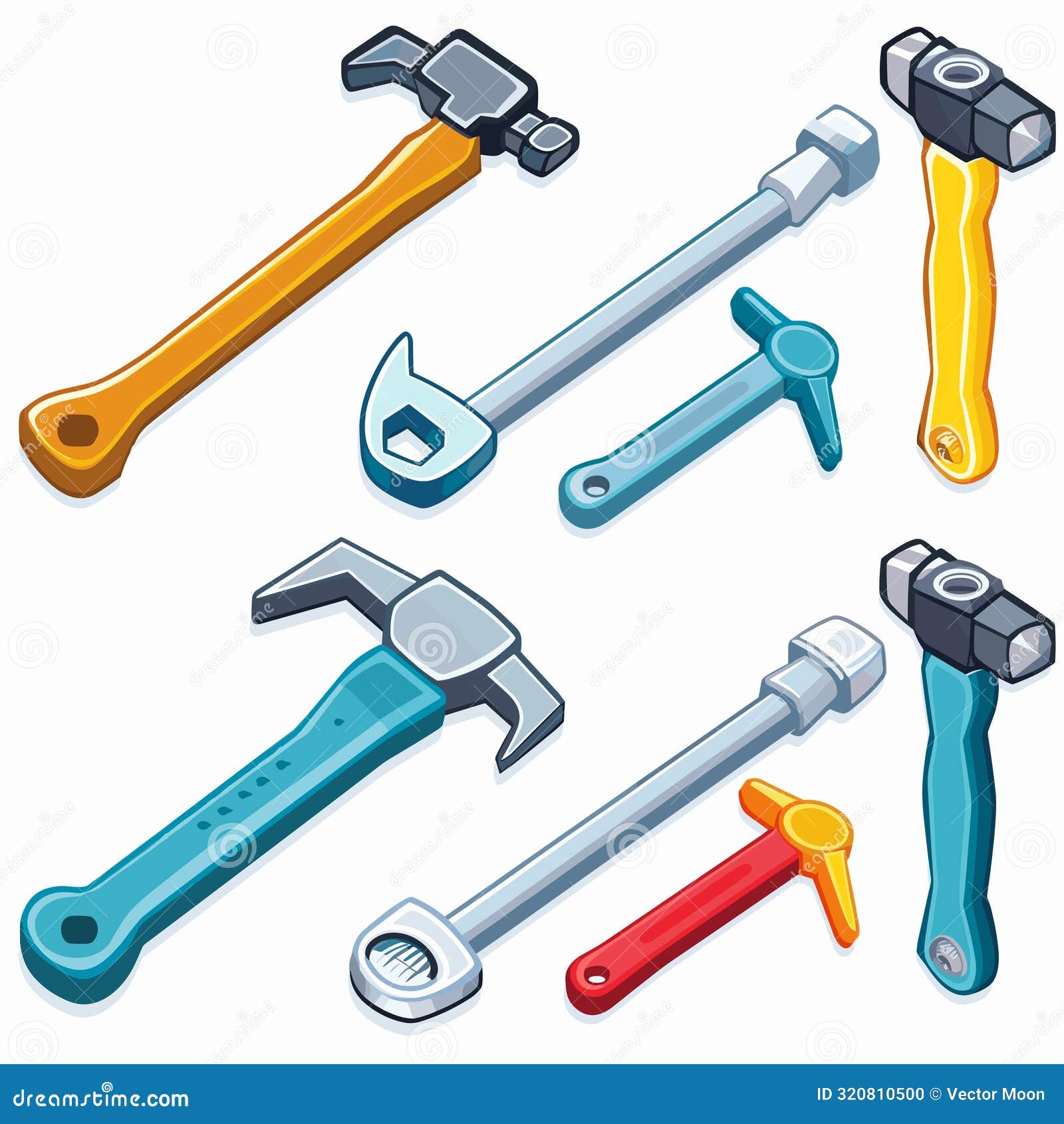 Cartoon Hammers Set Isolated White Background, Colorful Carpentry Tools ... Cartoon Hammers Set Isolated White Background, Colorful Carpentry Tools ...