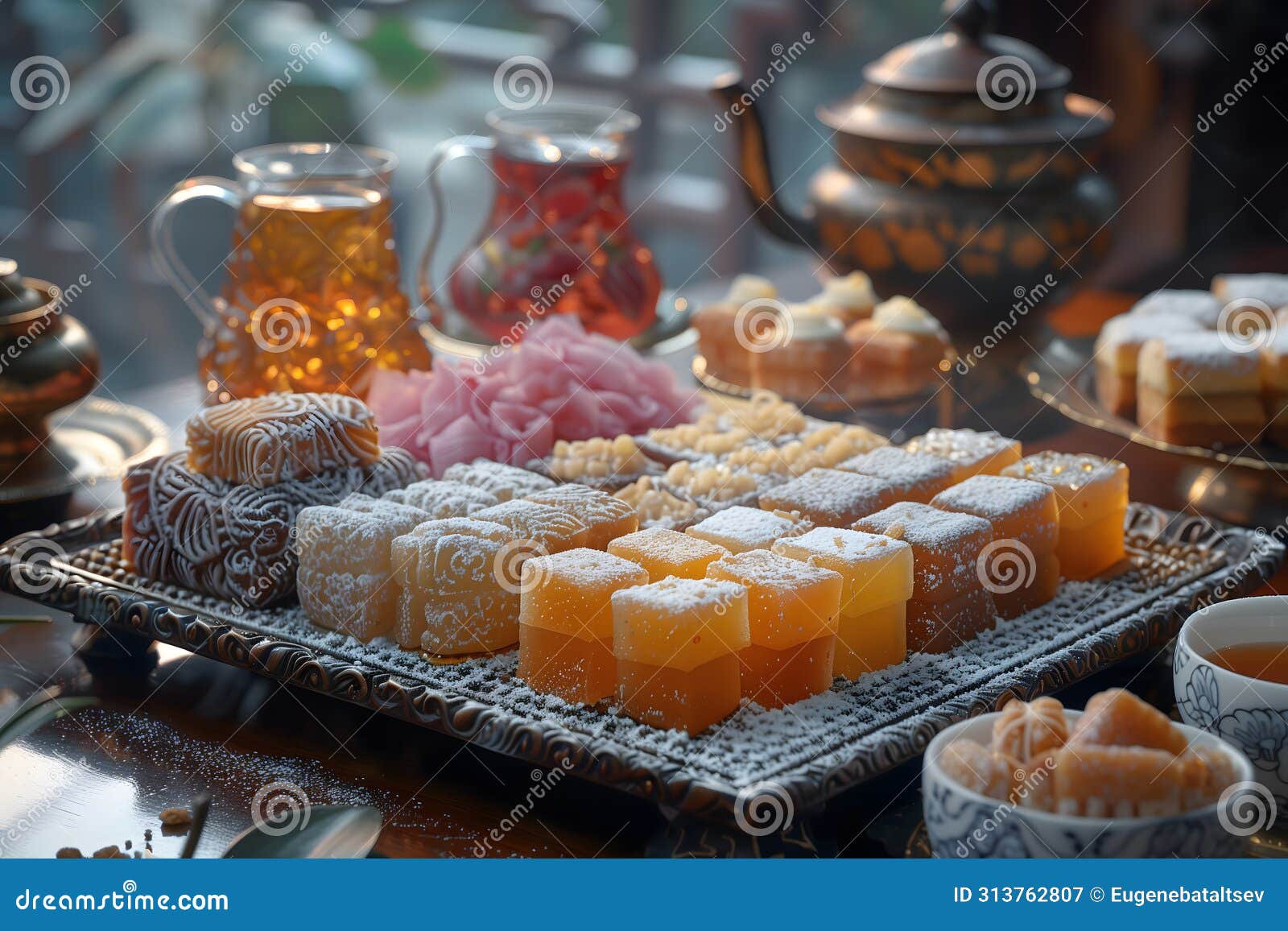 Assorted Traditional Middle Eastern Sweets on Ornate Tableware Stock ...