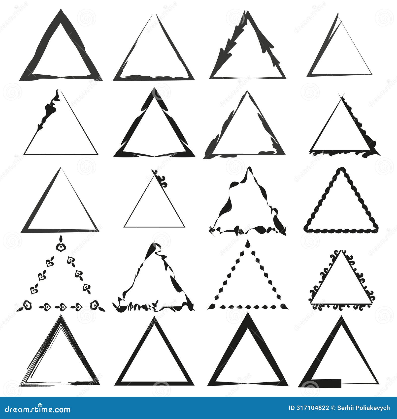 Assorted Triangle Borders Set. Vector Black Triangle Designs Stock ...