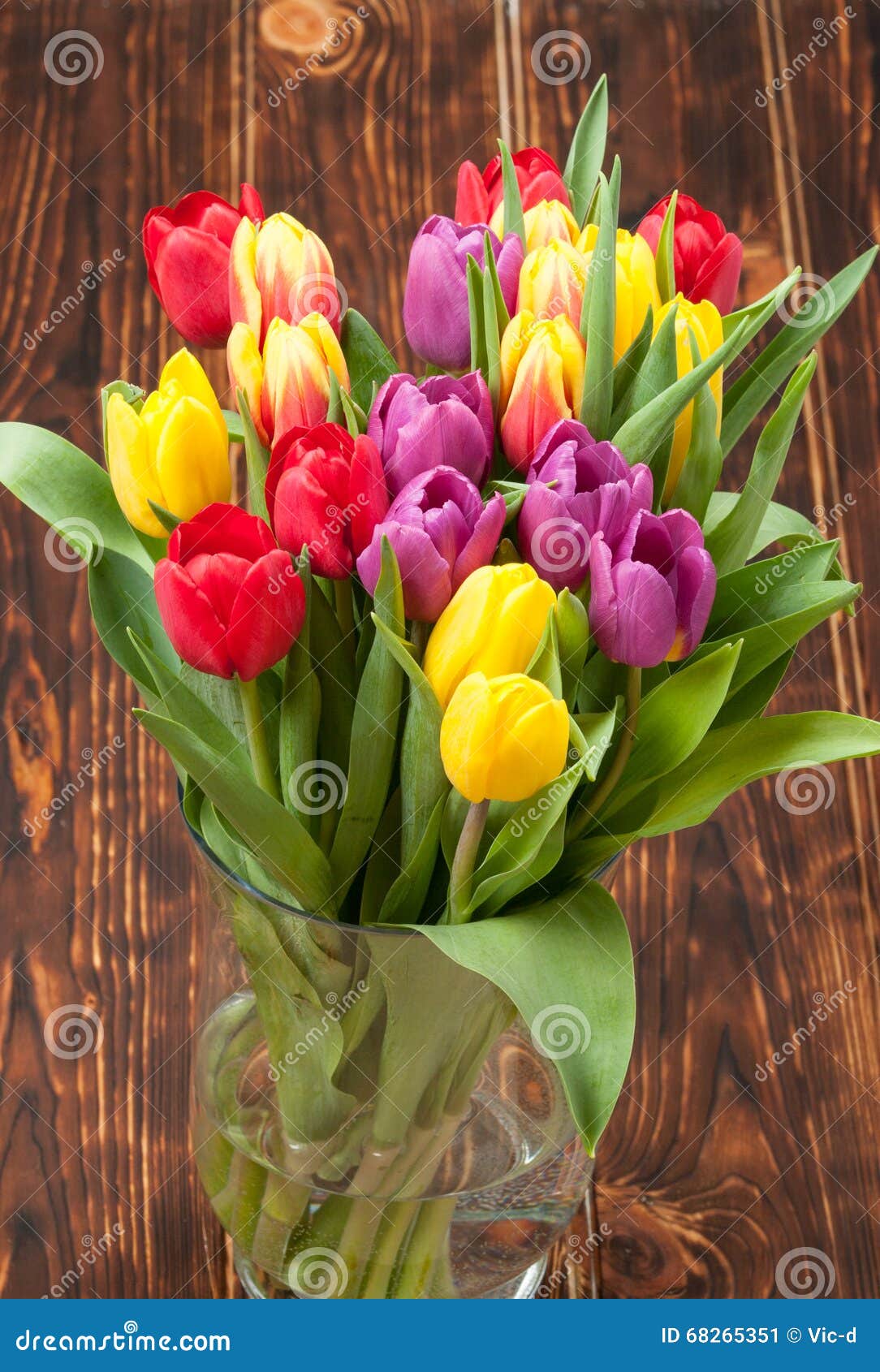 Assorted Tulips Bouquet. Burned Wooden Background. Copy Space Stock ...