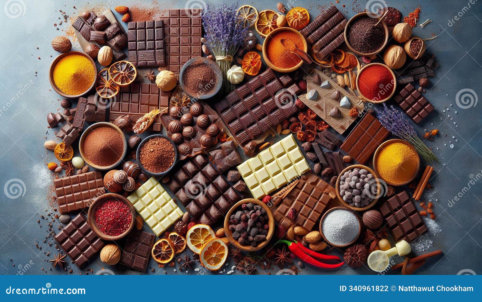 Assorted Types of Chocolate on Rustic Table Stock Illustration ...