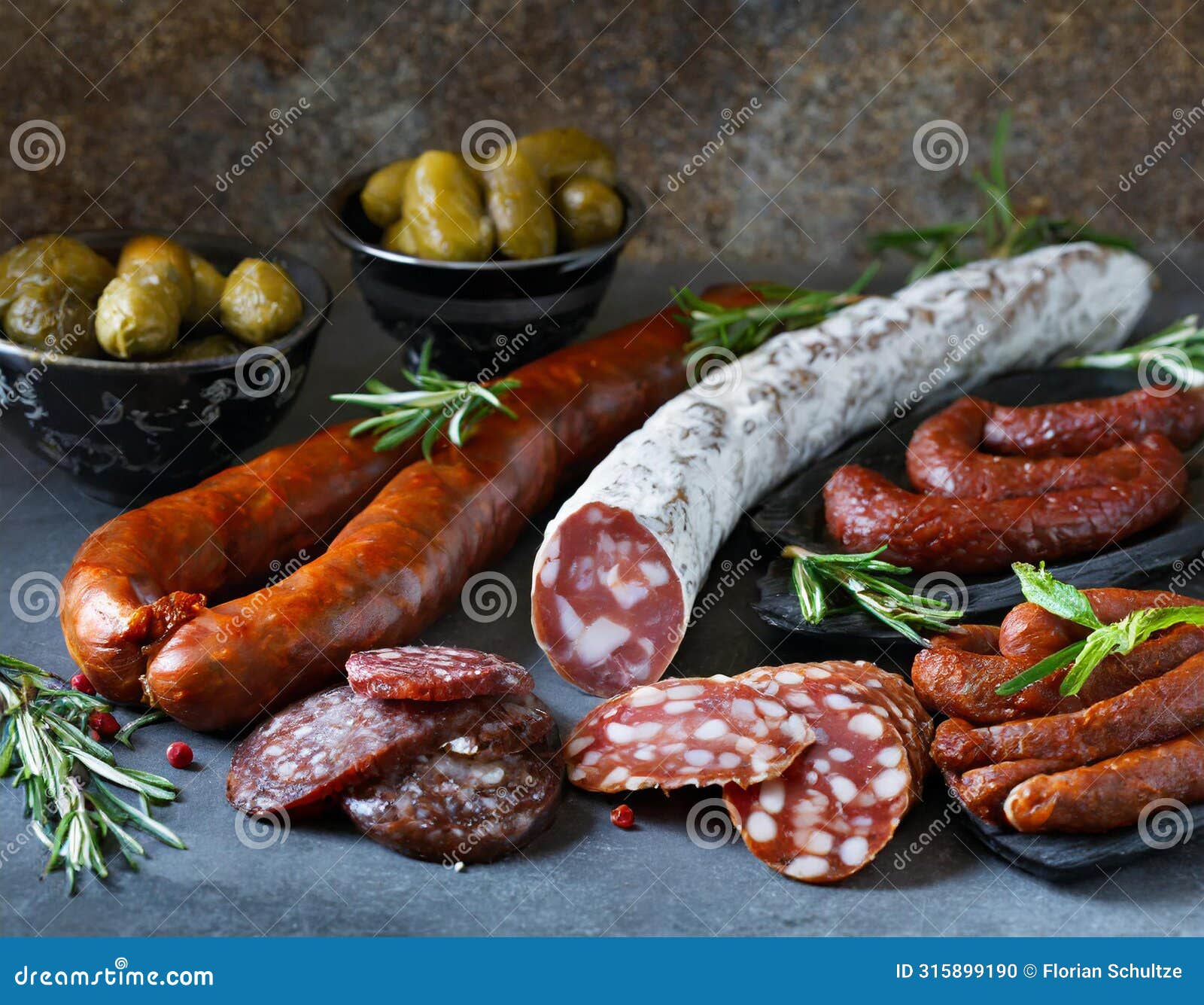 Assorted Types of Sausages on Table Stock Illustration - Illustration ...