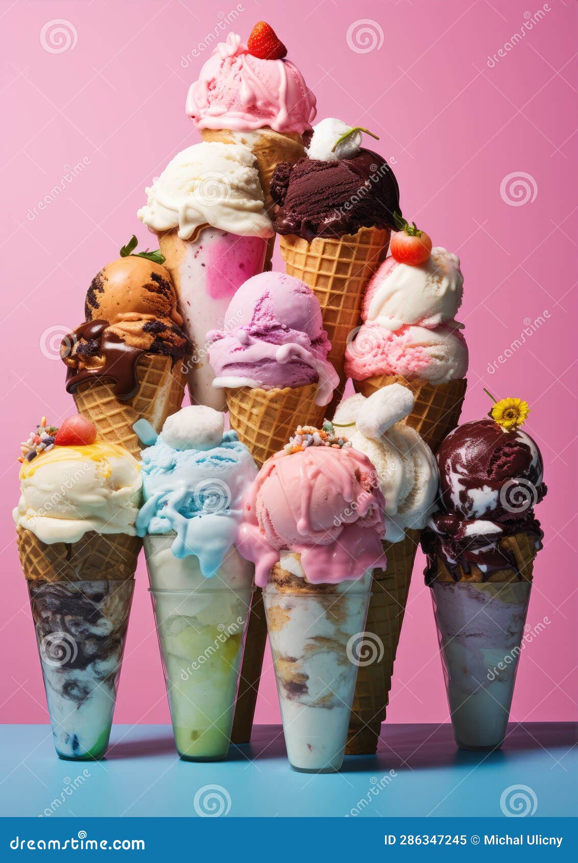 Assorted or Variety Ice Cream in Cones Stock Image - Image of ...