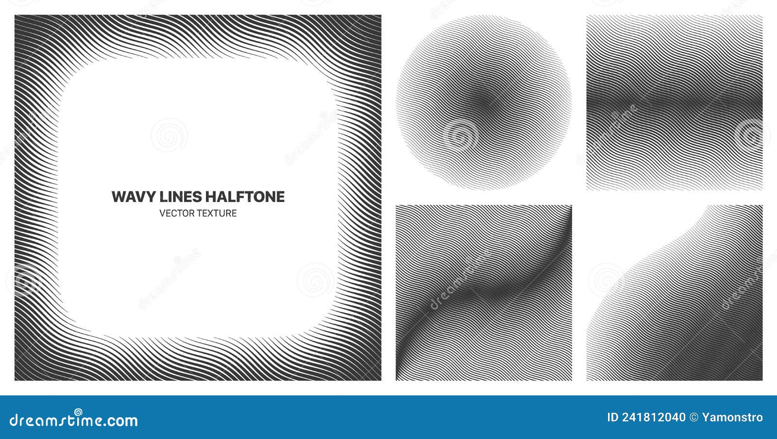 Assorted Various Contrast Halftone Wavy Lines Textures Vector Pattern ...