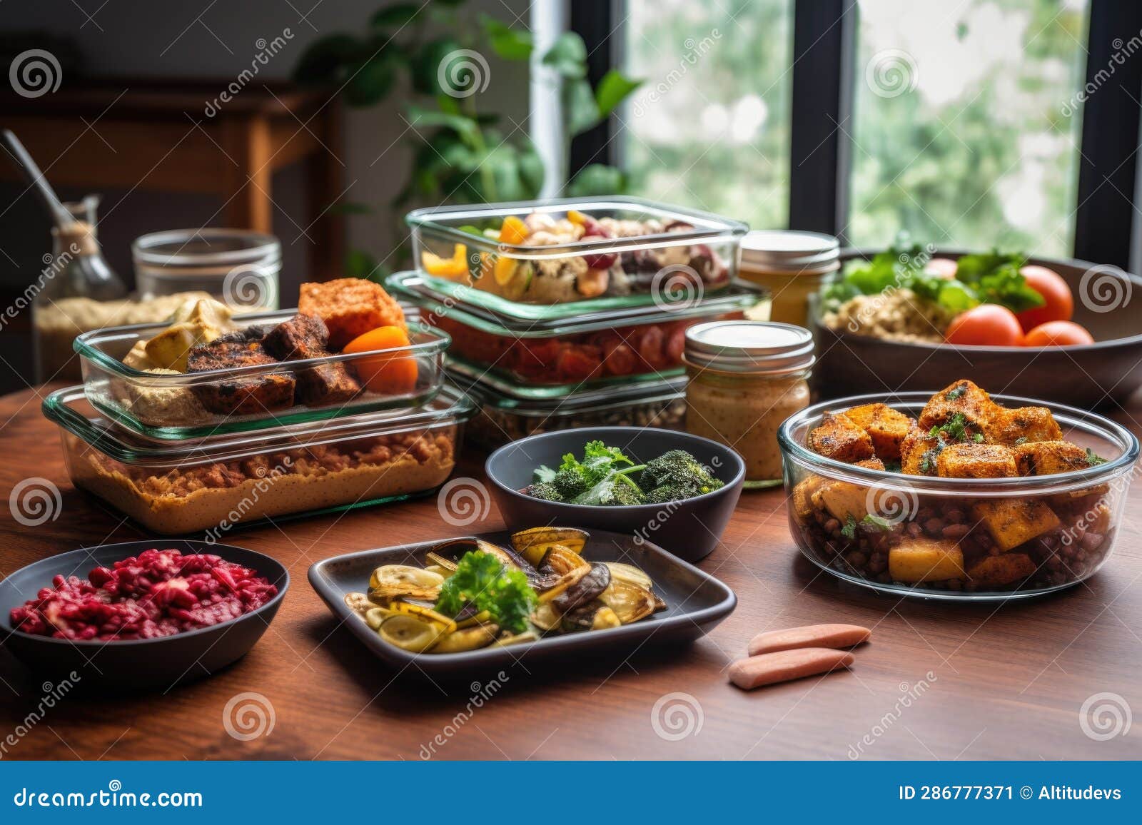 Assorted Vegan Meal Prep Containers on Table Stock Image - Image of ...
