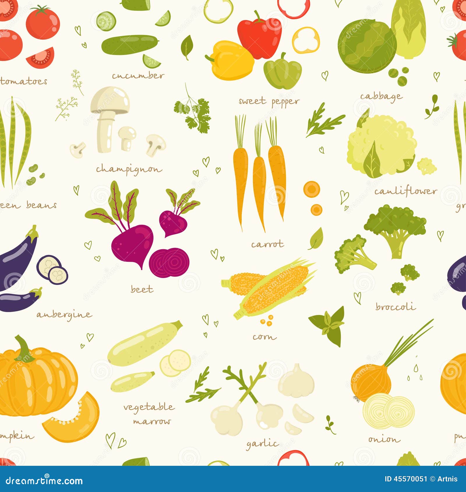 Assorted Vegetable Vector Seamless Pattern Stock Vector - Illustration ...