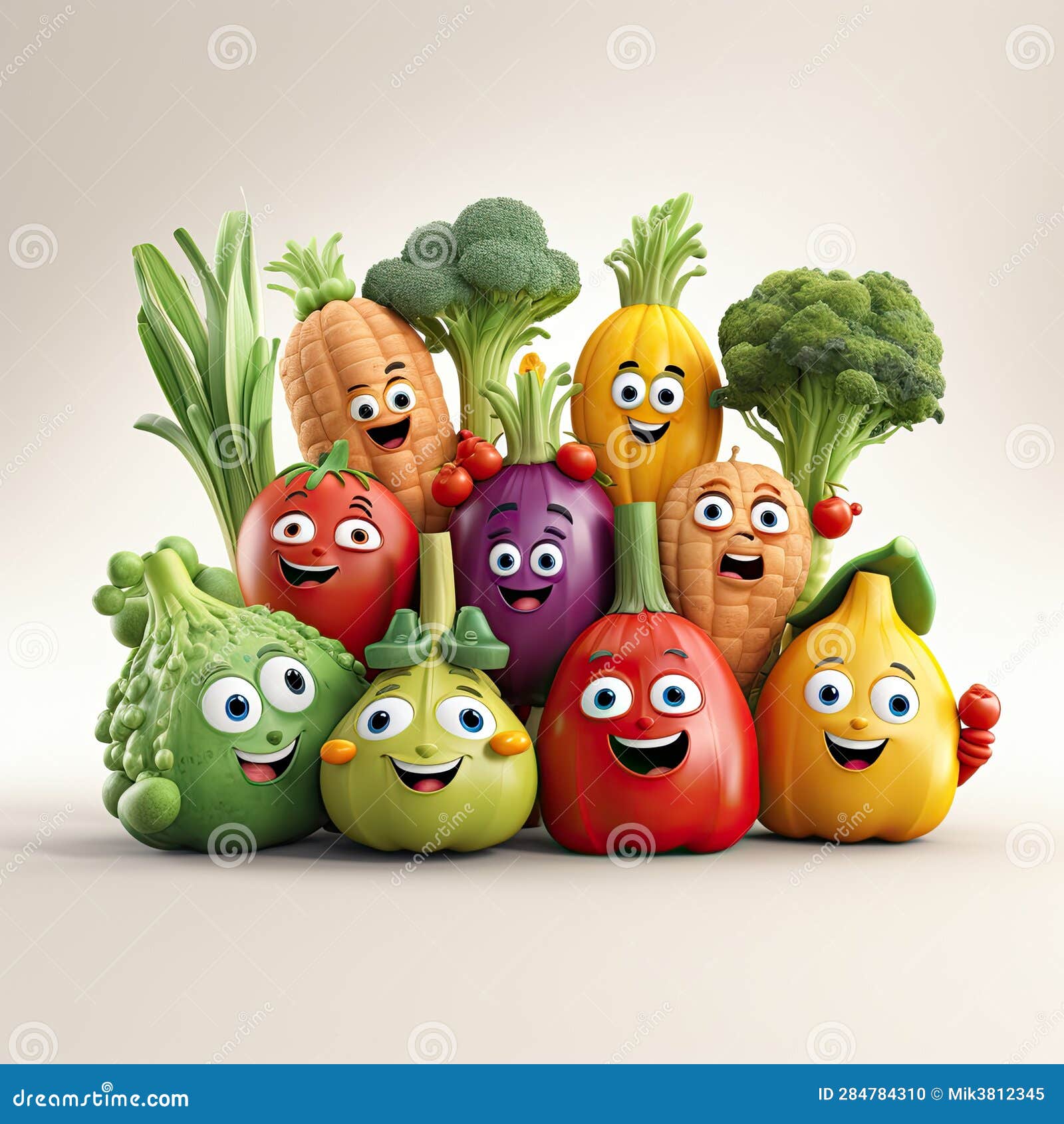 Assorted Vegetables Cartoon Style for Children. Stock Illustration ...