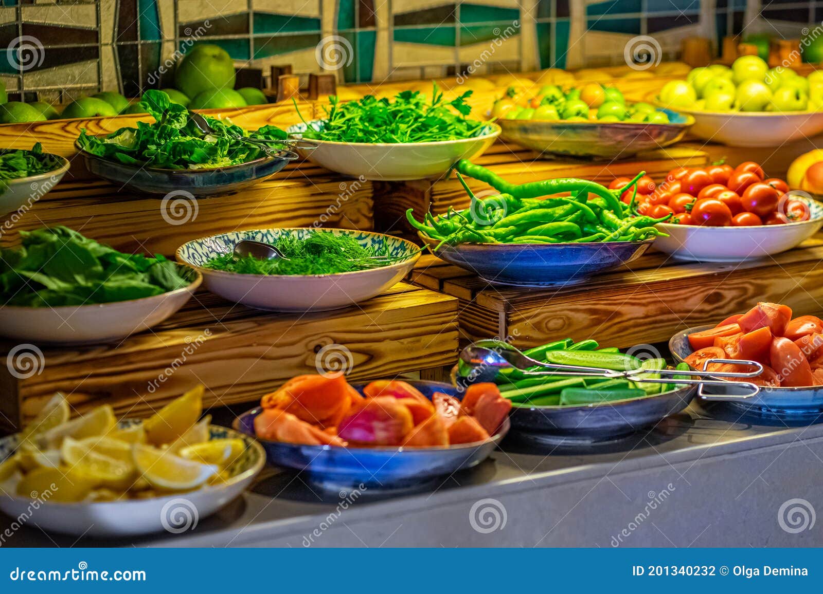 Assorted Vegetables and Fruits Buffet Catering in Hotel Breakfast Stock ...