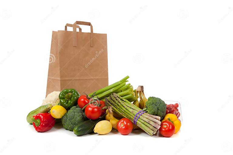 Assorted Vegetables with a Grocery Sack Stock Photo - Image of isolated ...