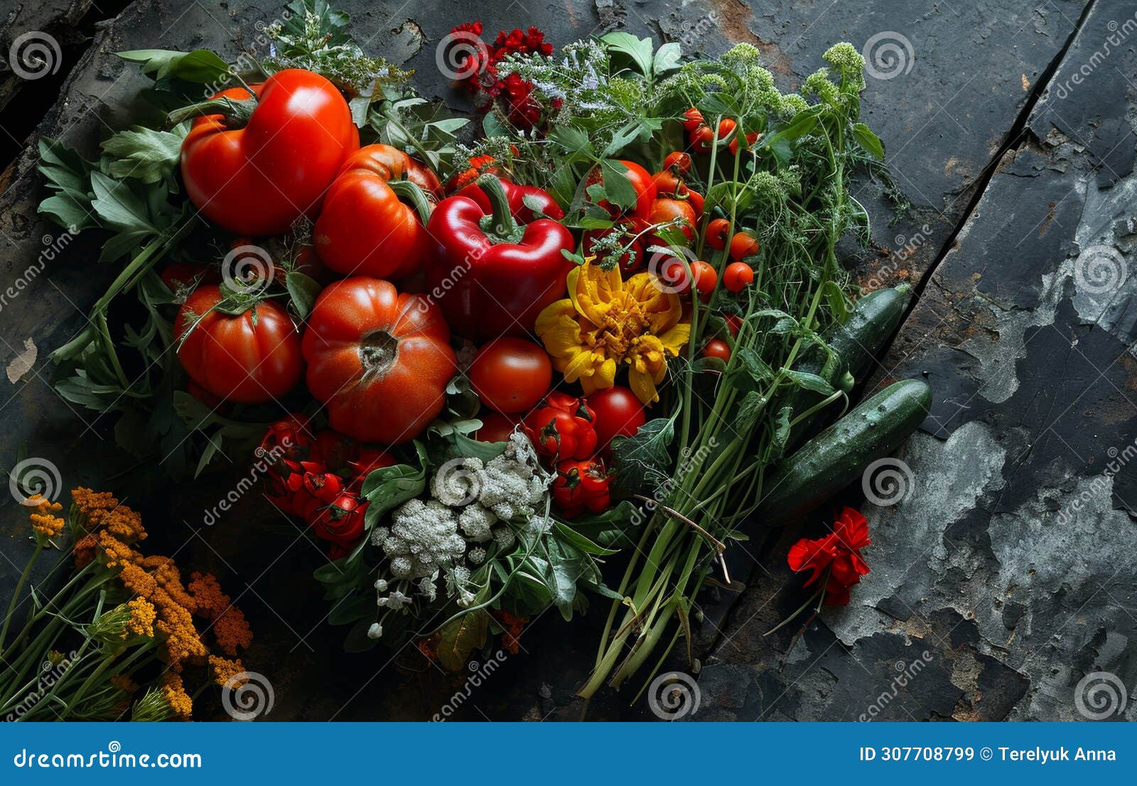 Assorted Vegetables on a Rock. a Variety of Different Types of ...