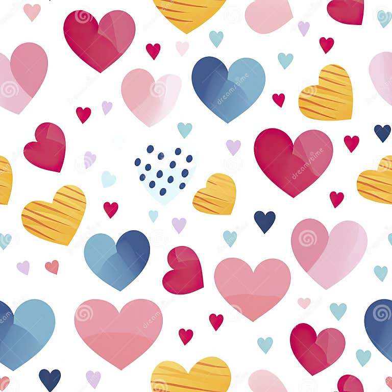 Assorted Vibrant Hearts Pattern on White Background Stock Illustration ...