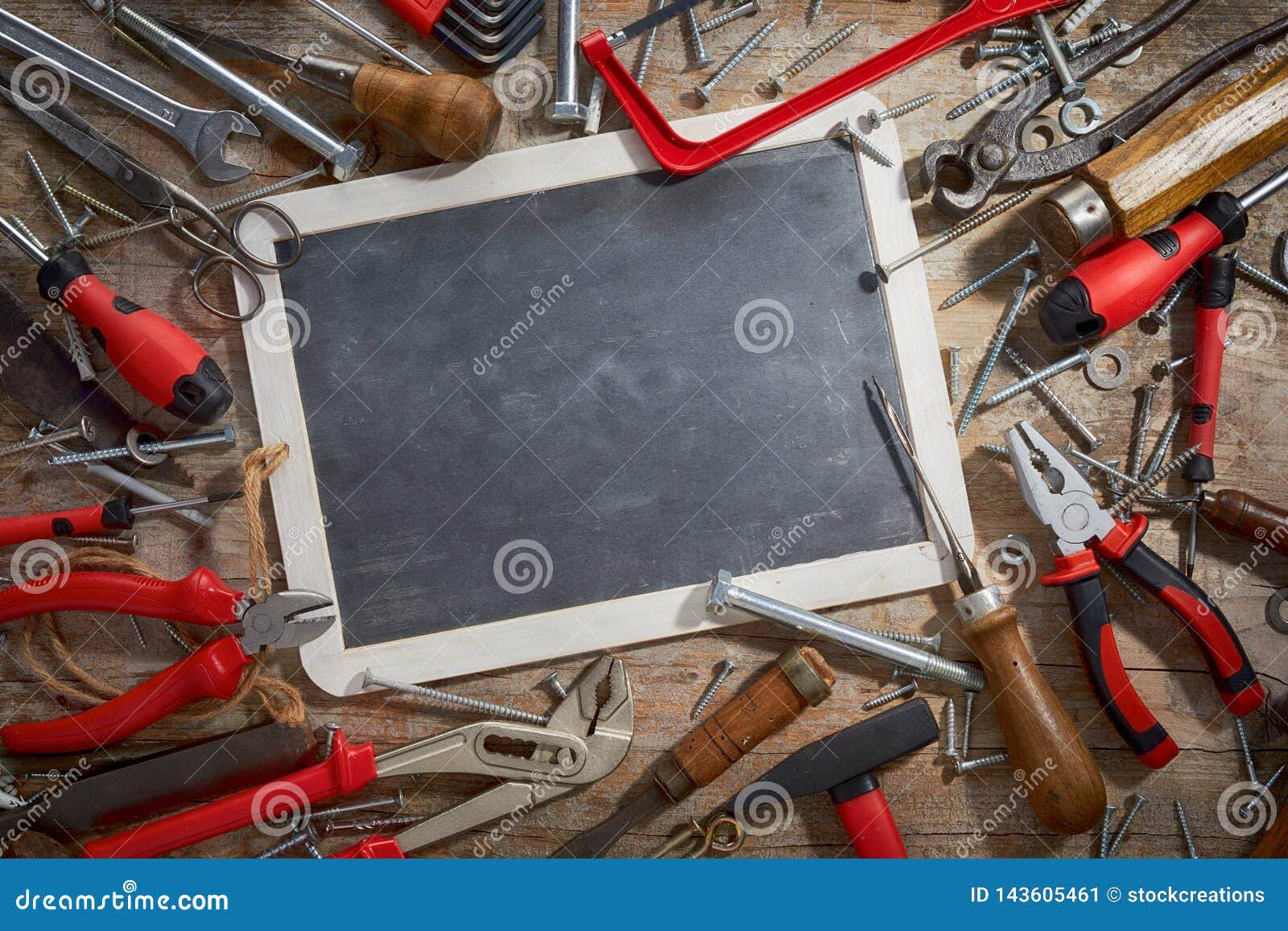 Assorted Vintage and New Tools in a Frame Stock Image - Image of screws ...