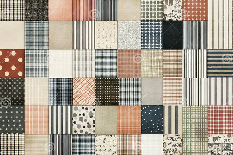 Assorted Vintage Patterned Textile Squares - Retro Style Fabric ...