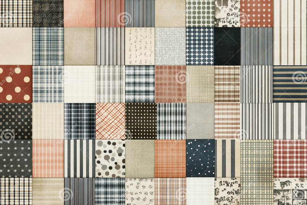 Assorted Vintage Patterned Textile Squares - Retro Style Fabric ...