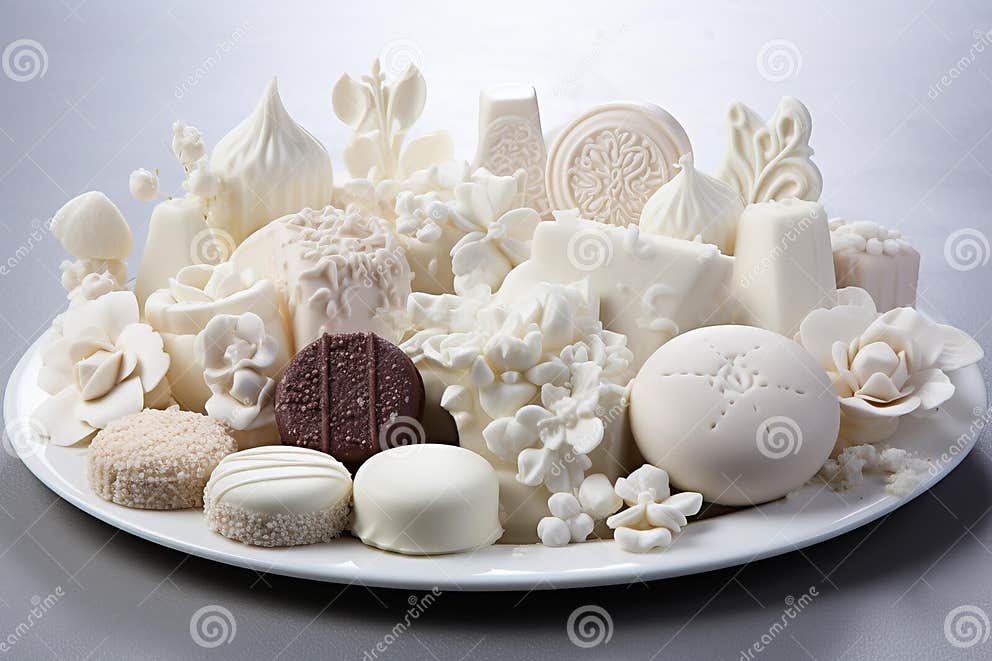 Assorted White Chocolate Delicacies on a Plate Stock Photo - Image of ...