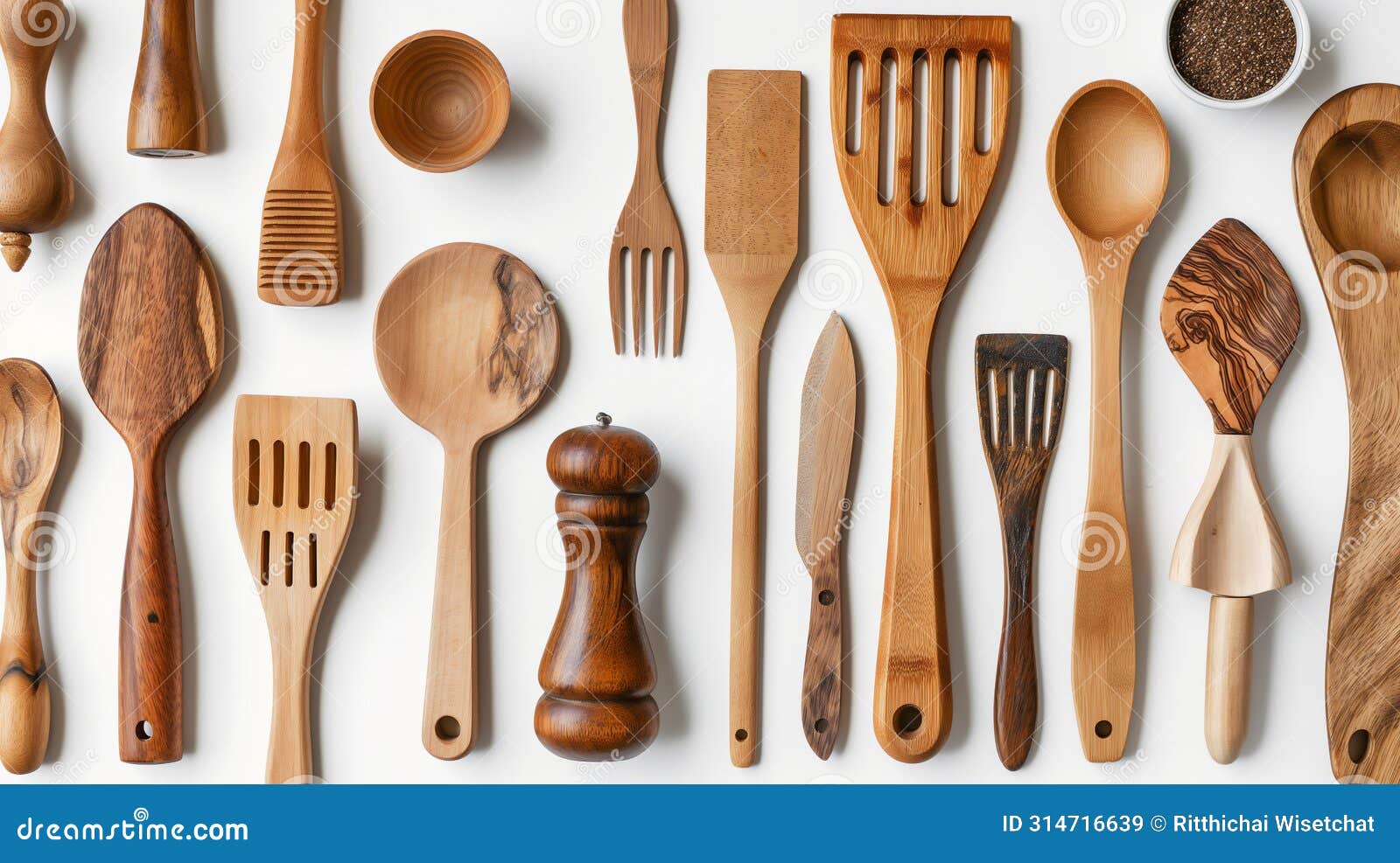 Assorted Wooden Kitchen Utensils on a White Background Stock ...