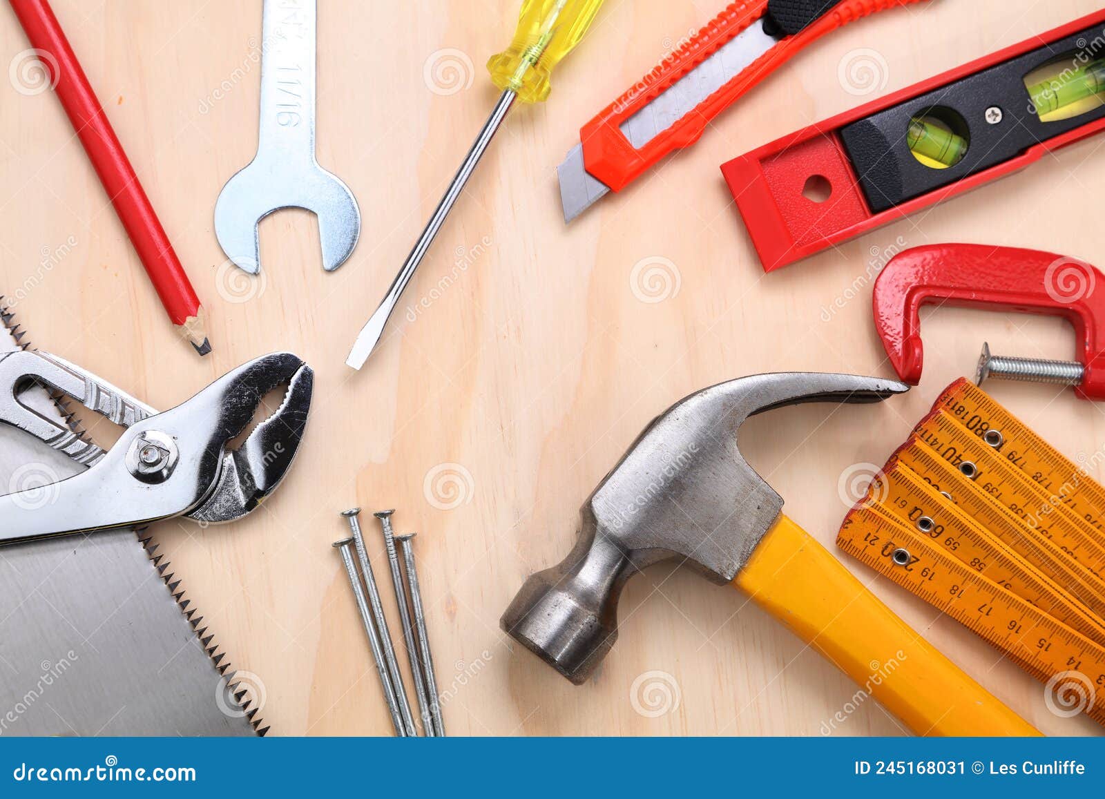 Assorted work tools stock image. Image of industry, flooring - 245168031