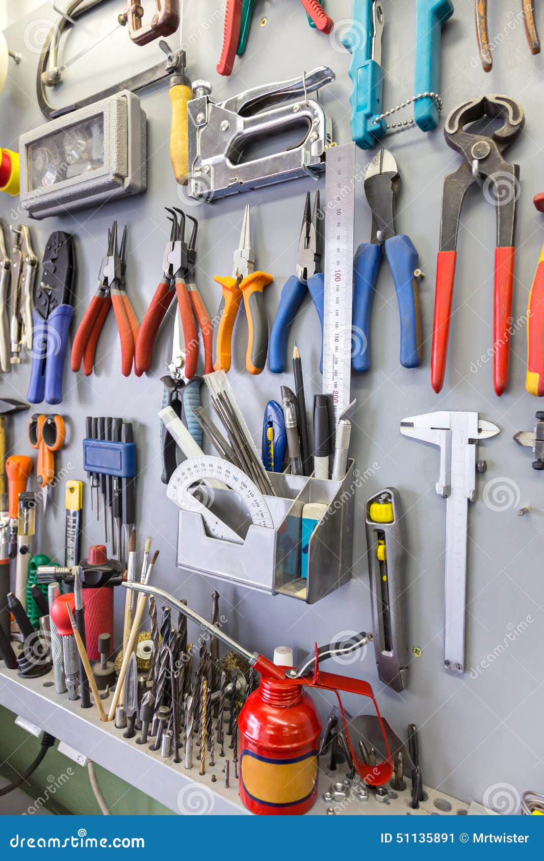 Assorted work tools stock image. Image of hanging, wall - 51135891