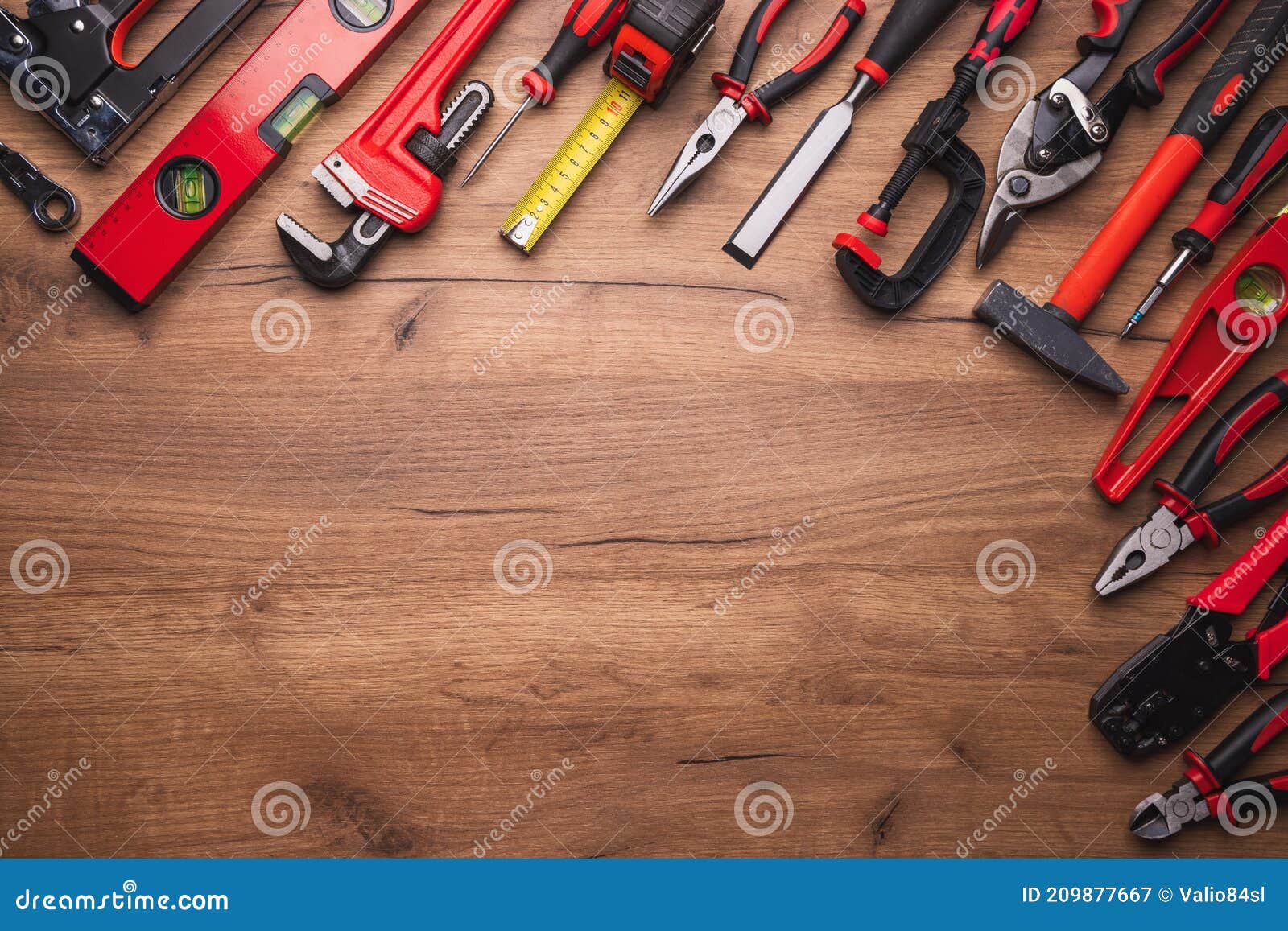 Assorted Work Tools on Wood Stock Image - Image of tool, house: 209877667