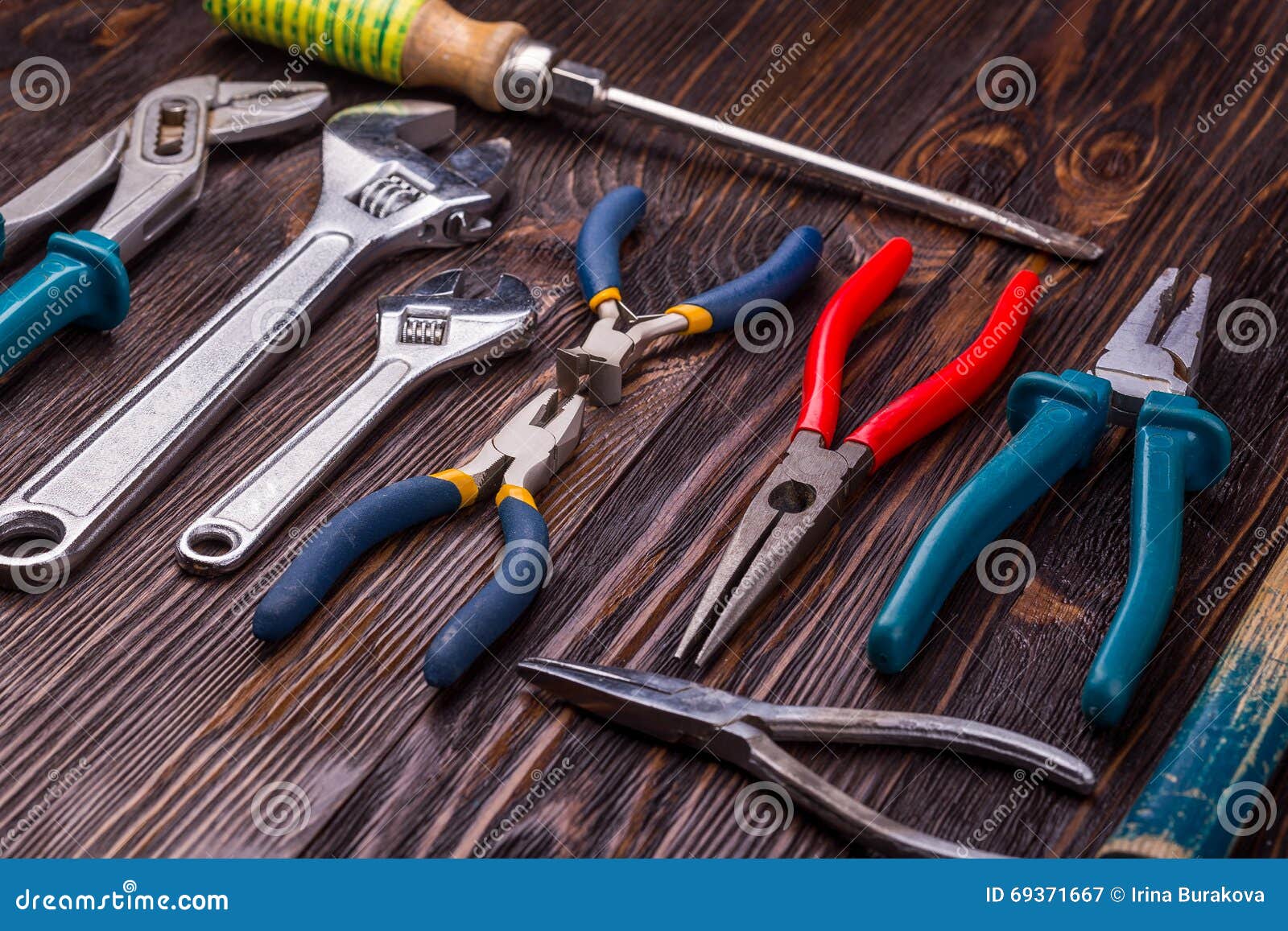 Assorted Work Tools on Wood Stock Image - Image of background, toolbox ...