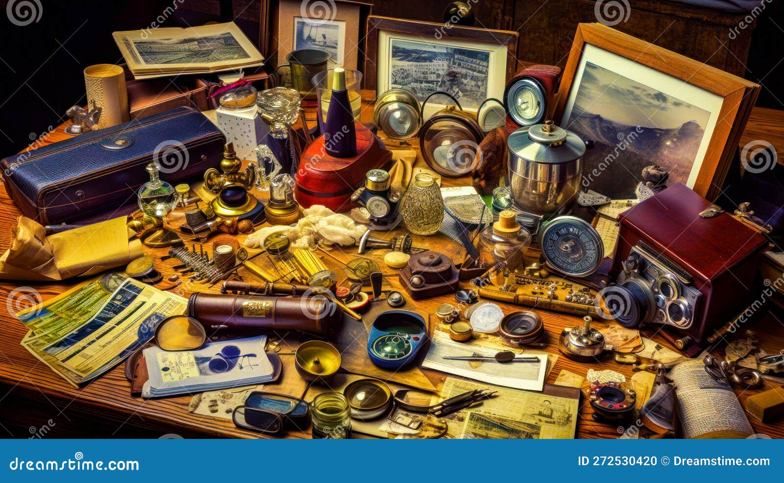 An Assortment of Antique Items on Table. Generative AI Stock ...