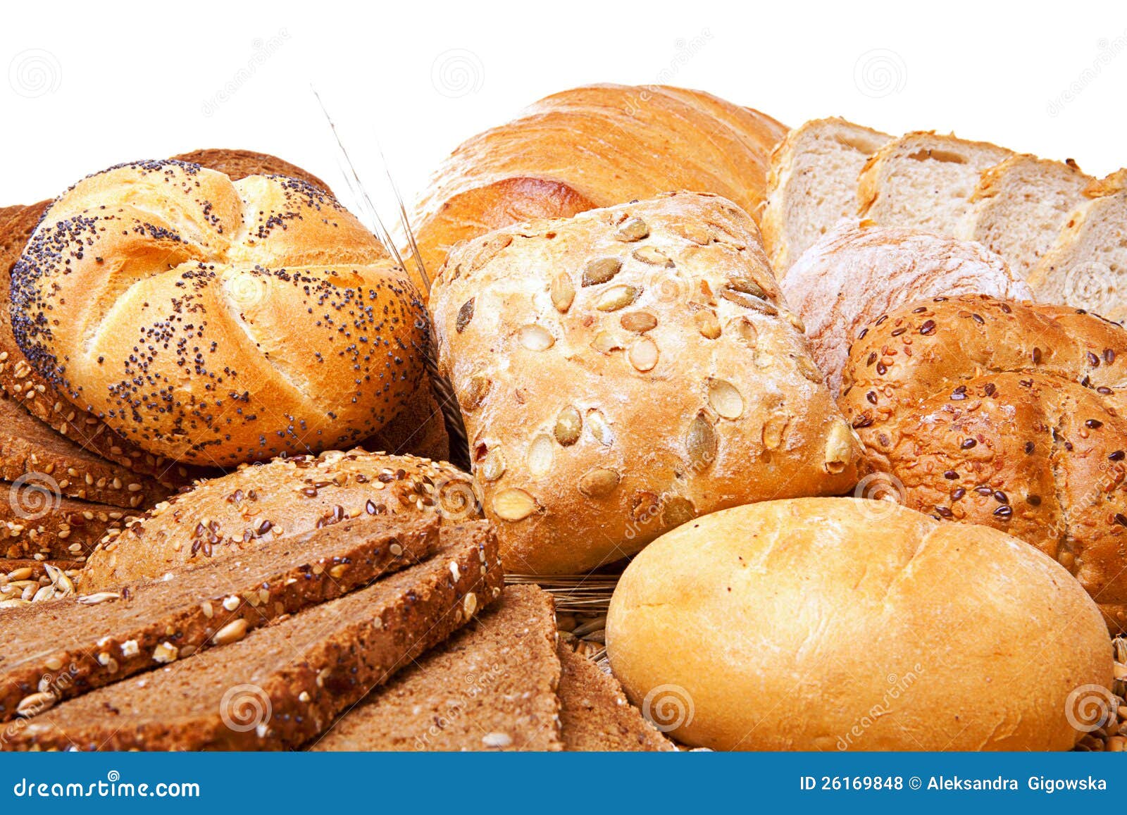 Assortment of Baked Bread Over White Stock Photo - Image of dough ...
