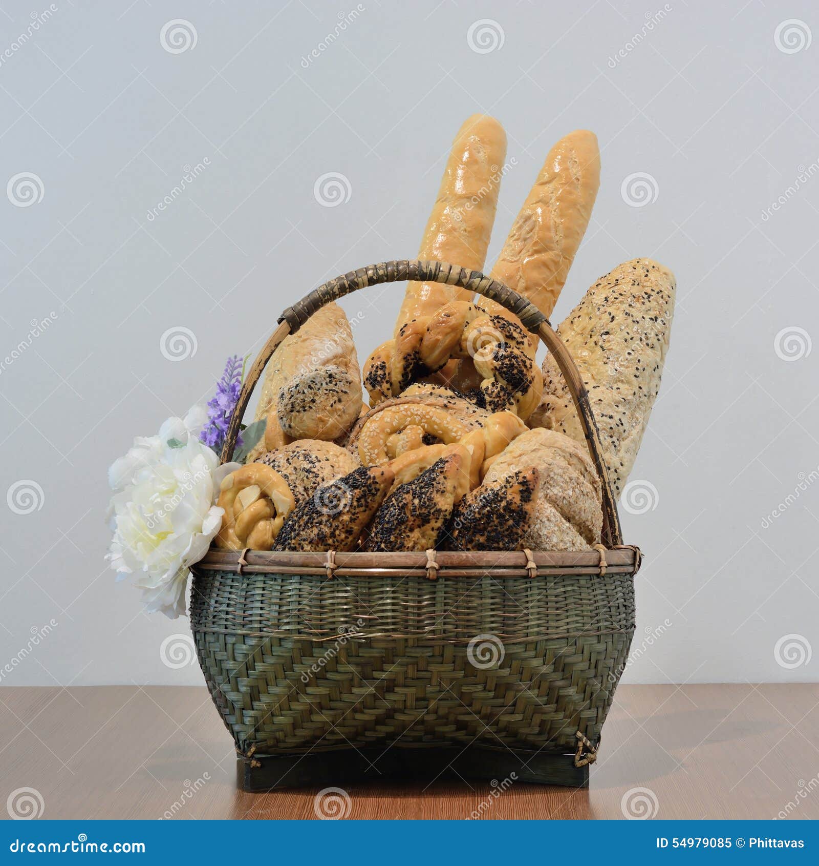 Assortment Baked Goods Basket Isolate Grey Background Stock Photos ...