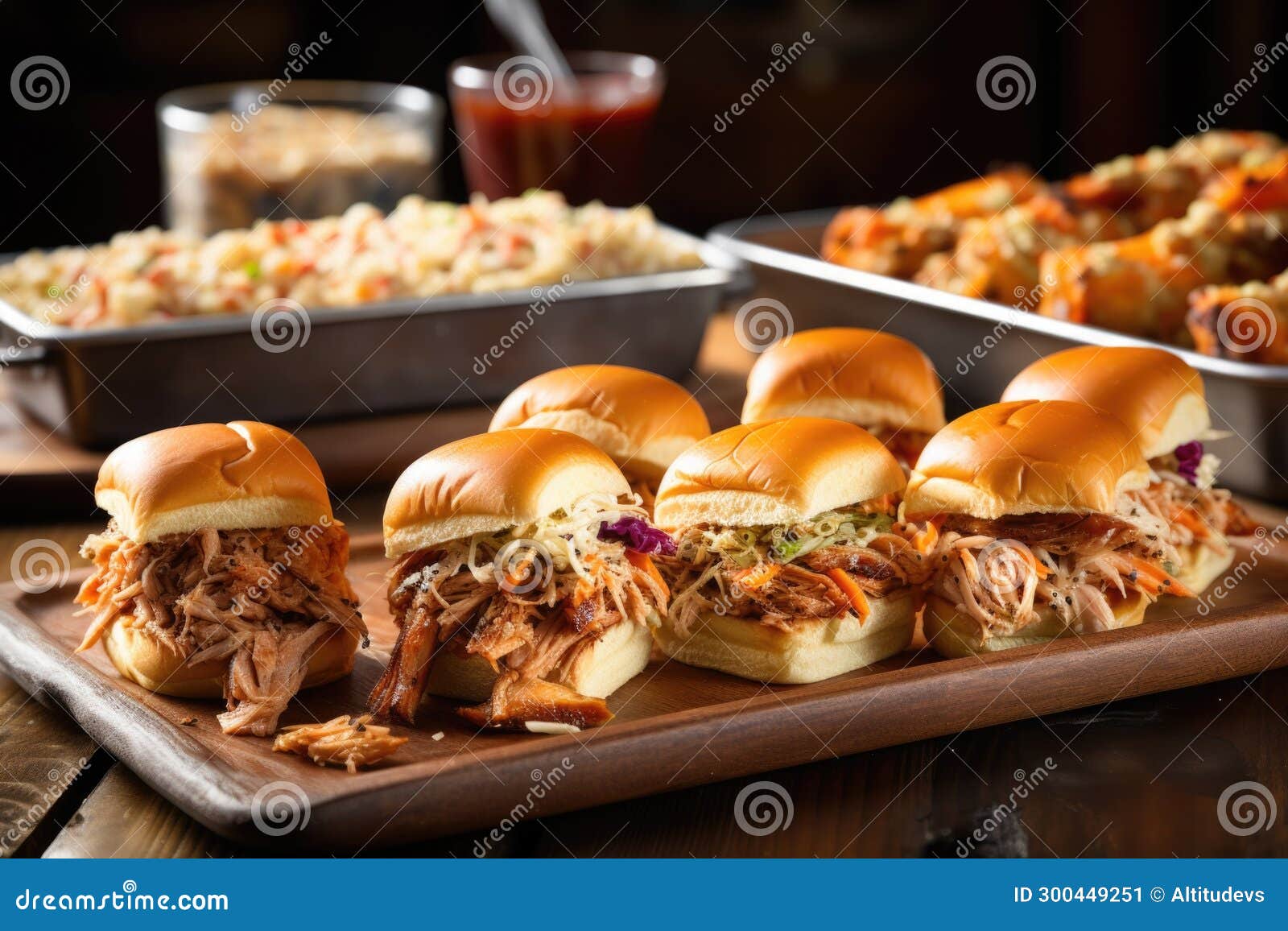 Assortment of Bbq Sliders on Tray Against Rustic Table Stock Image ...