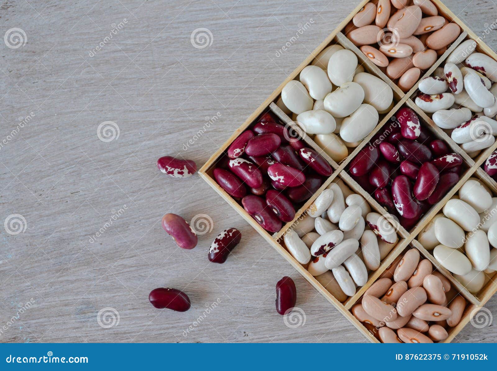 Assortment of Beans in Wooden Box Stock Image - Image of background ...