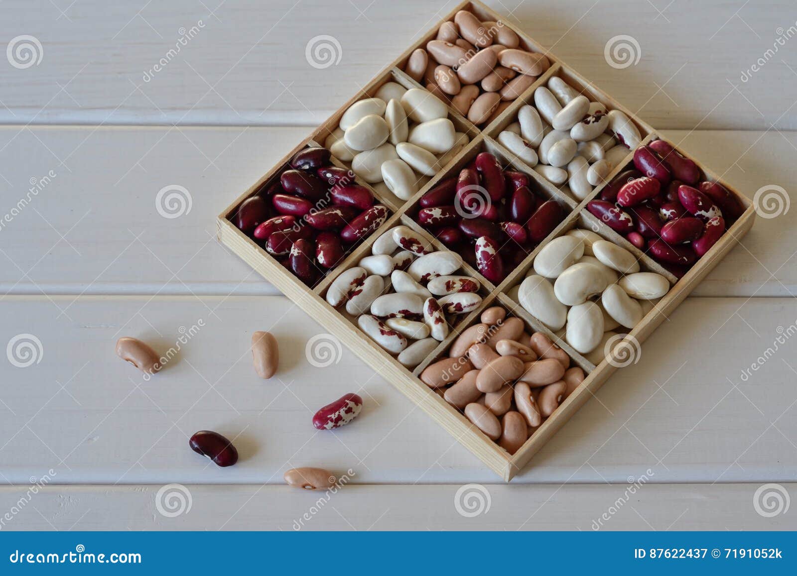 Assortment of Beans in Wooden Box Stock Image - Image of grain ...