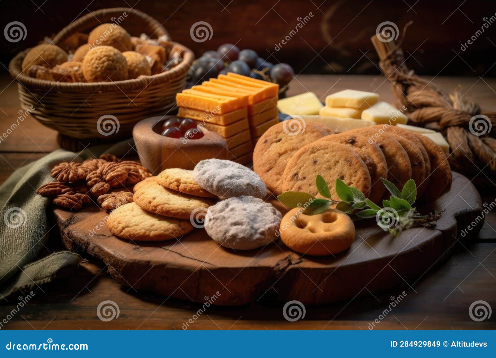 Assortment of Biscuits on a Rustic Wooden Platter Stock Illustration ...