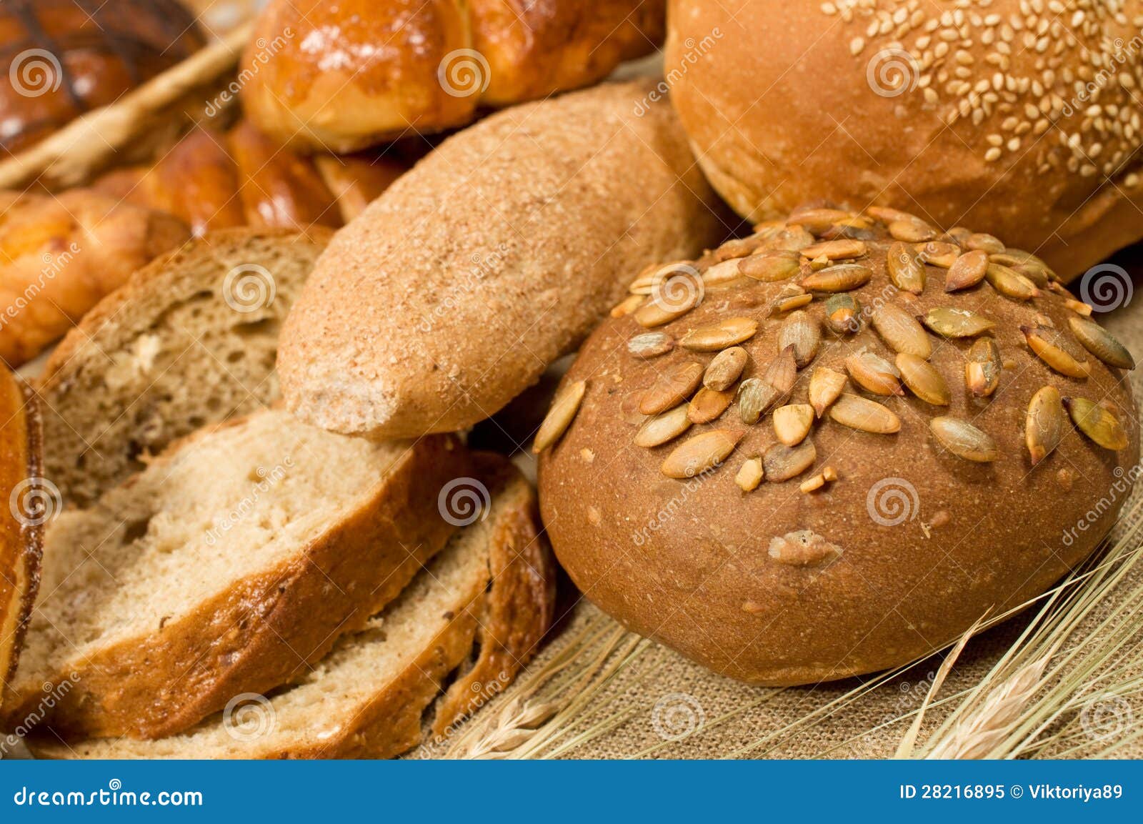 Assortment of bread stock image. Image of farm, burlap - 28216895