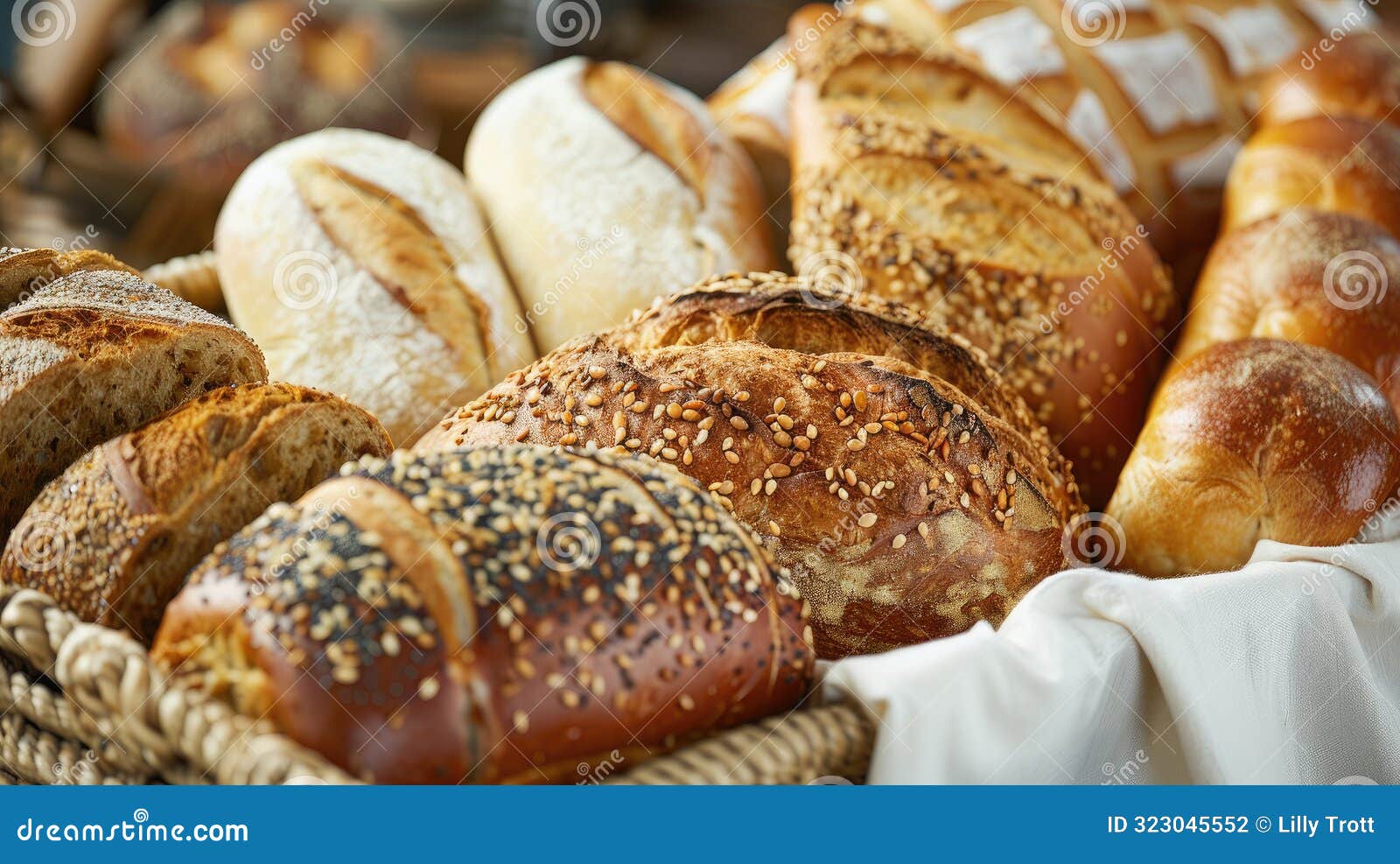 Assortment of Bread Showcased in a Bustling Cafe or Artisan Bakery ...