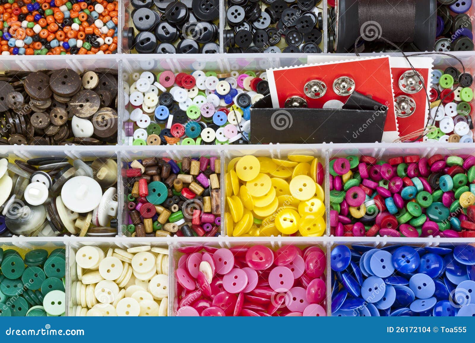 Assortment of Buttons in Box Stock Photo - Image of purple, orange ...