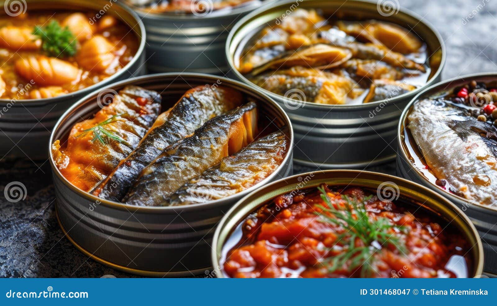 Assortment of Canned Fish in Open Tins Stock Image - Image of easy ...