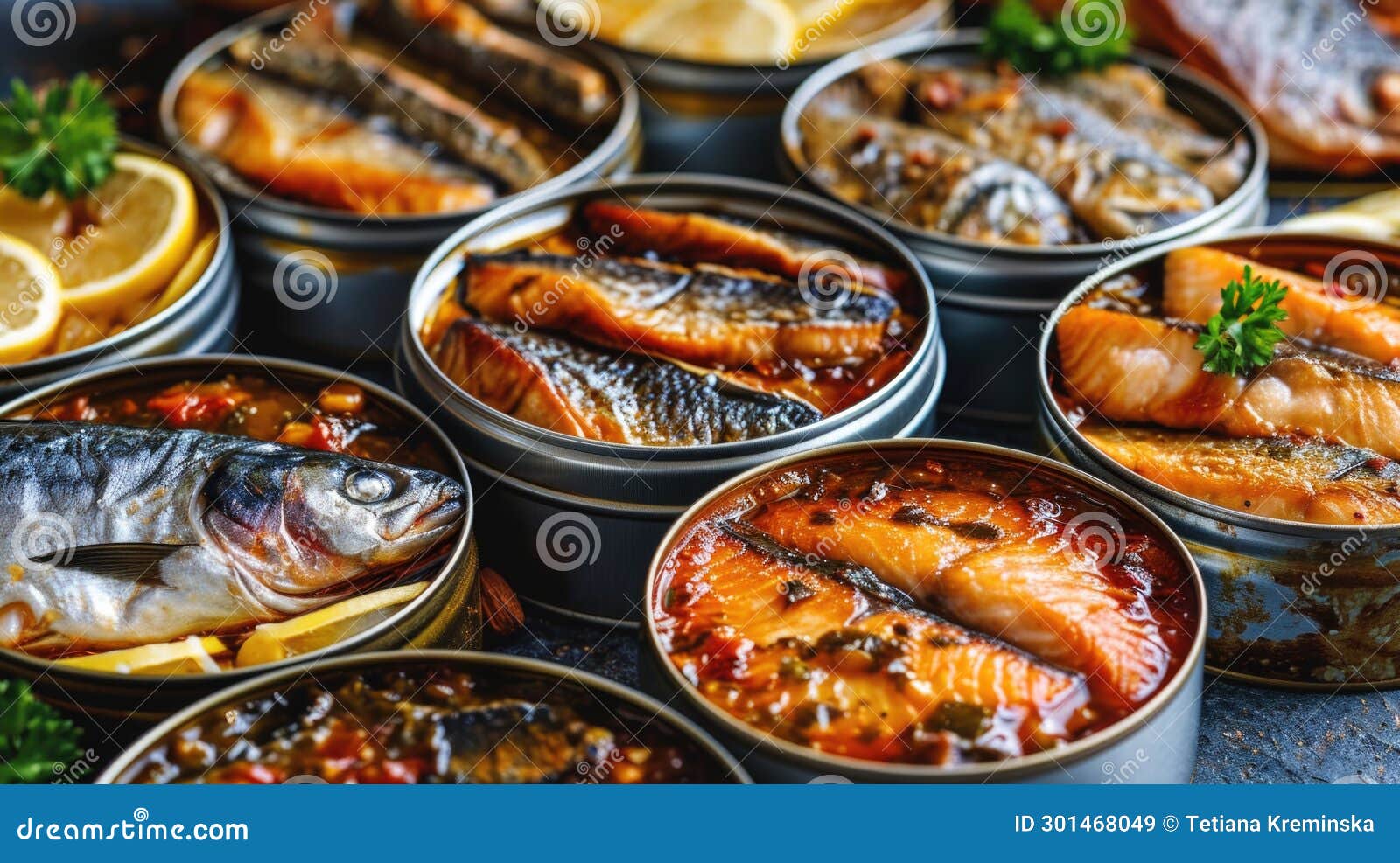 Assortment of Canned Fish in Open Tins Stock Image - Image of food ...