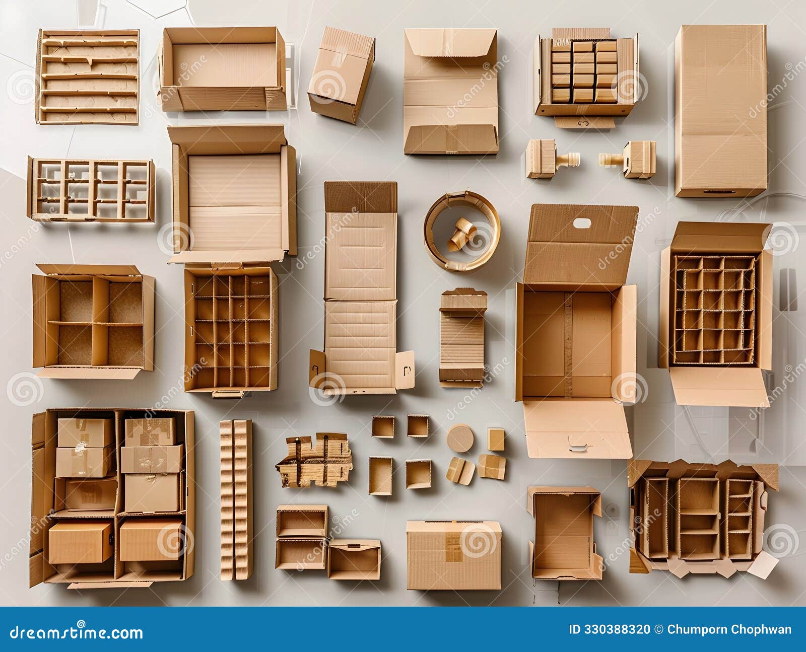 Assortment Of Cardboard Containers And Packaging In Varying Shapes And ...
