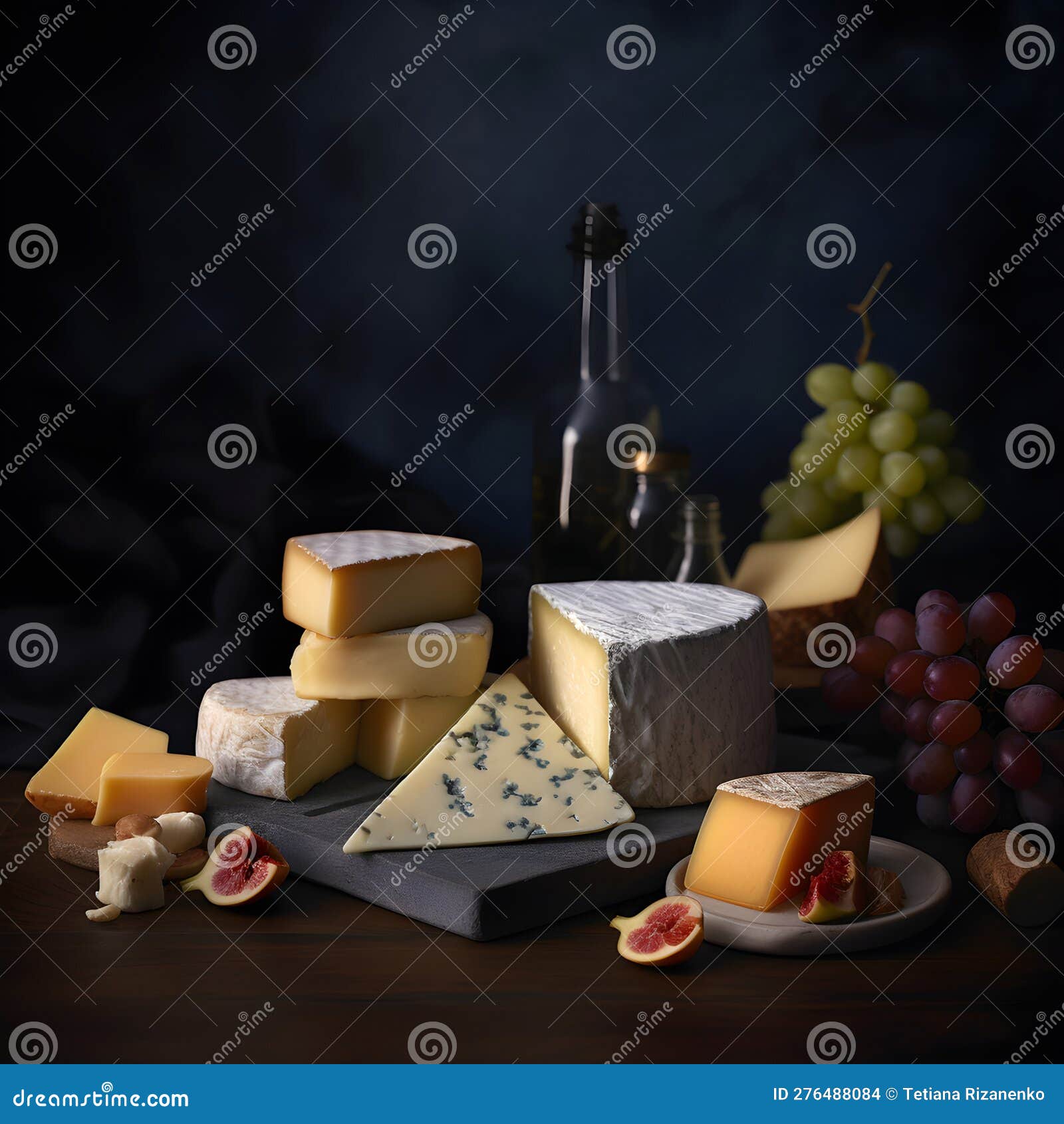 Assortment of Cheeses. Various Types of Cheese on Dark Background with ...