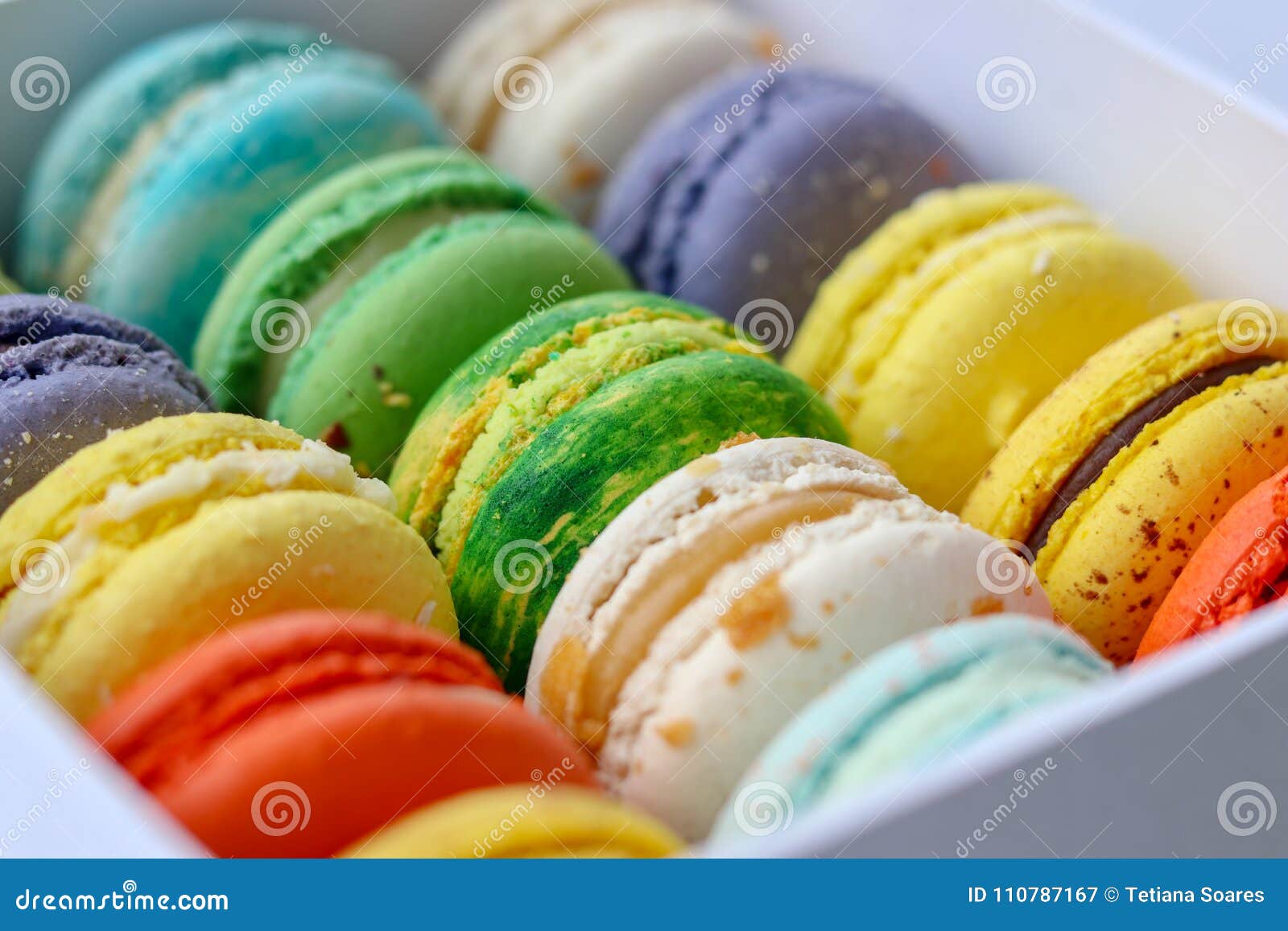 Assortment of Colored Bright Tasty Macaroons in the Box, Close-up Stock ...