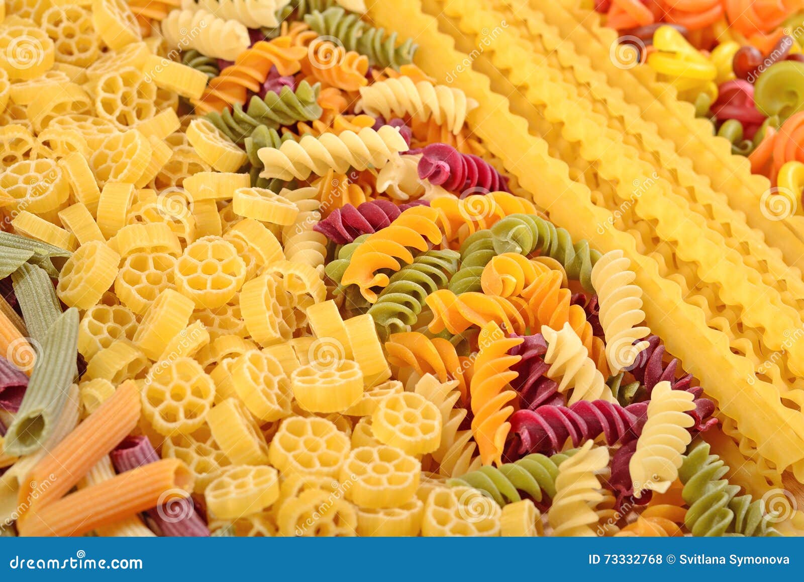 Assortment of Colored Uncooked Italian Pasta Close Up Stock Photo ...