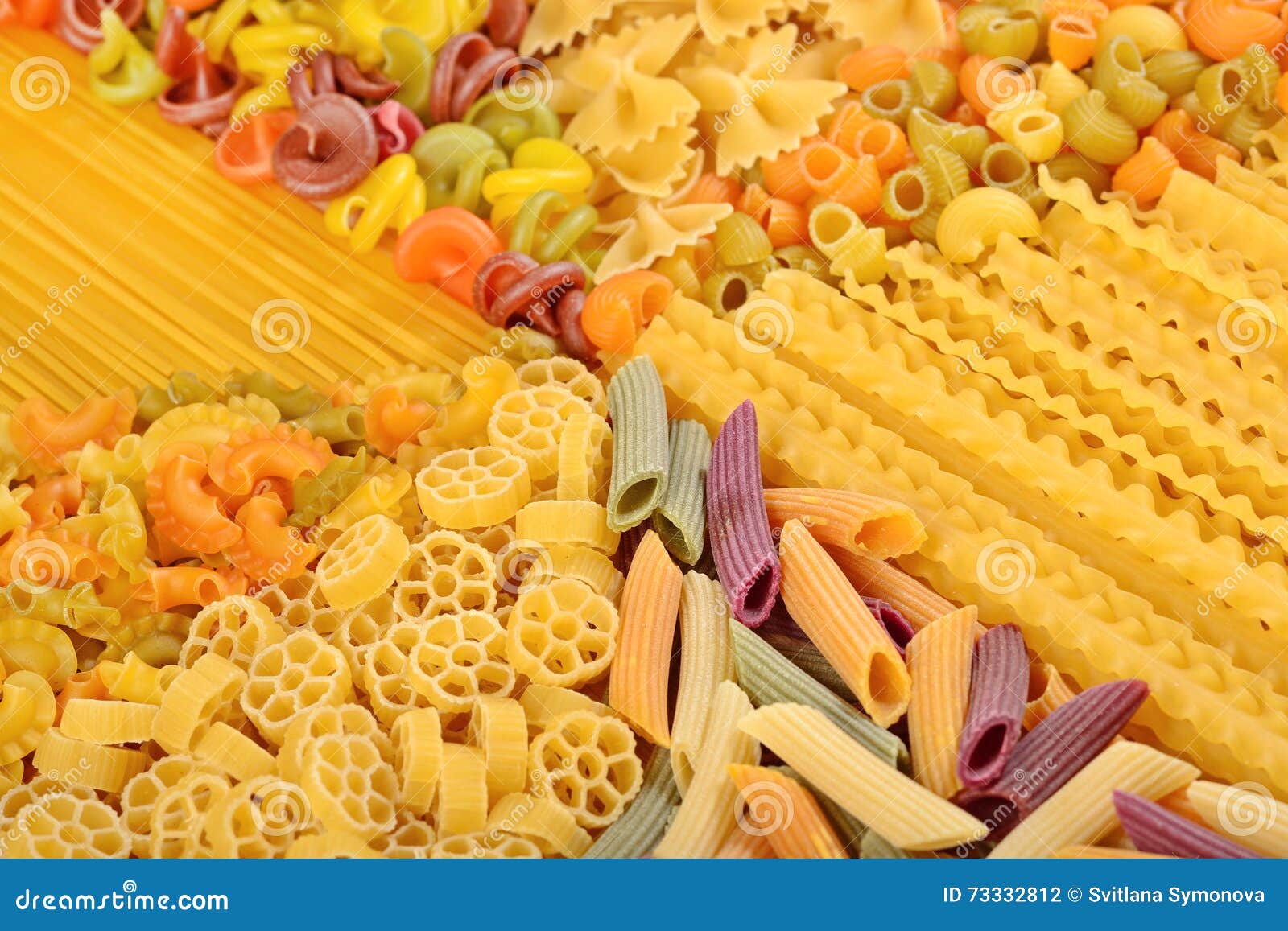 Assortment of Colored Uncooked Italian Pasta Close Up Stock Photo ...