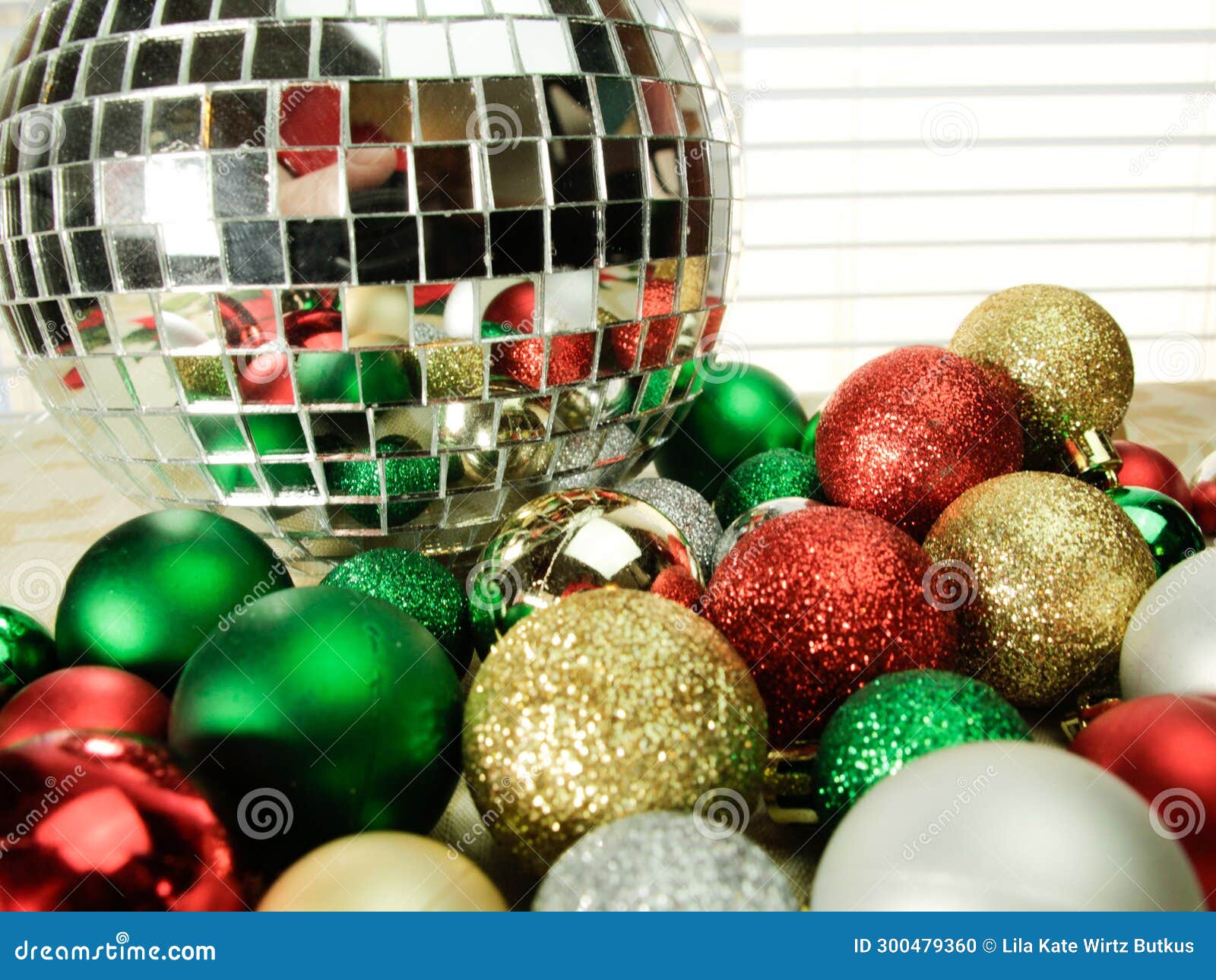 Assortment of Colorful Sparkly Christmas Balls in Disco Ball Reflection ...
